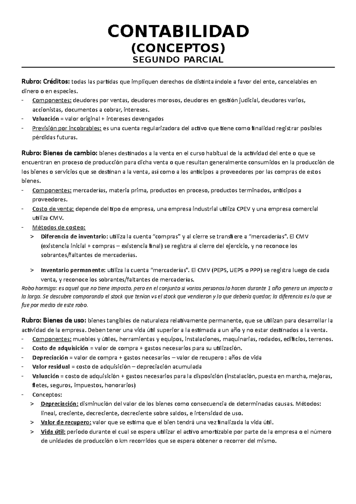 Contabilidad (conceptos) - Segundo parcial - CONTABILIDAD (CONCEPTOS) SEGUNDO PARCIAL Rubro ...