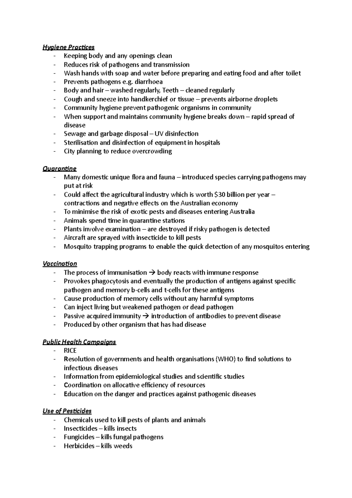 Procedures to prevent the spread of disease - Hygiene Practices ...
