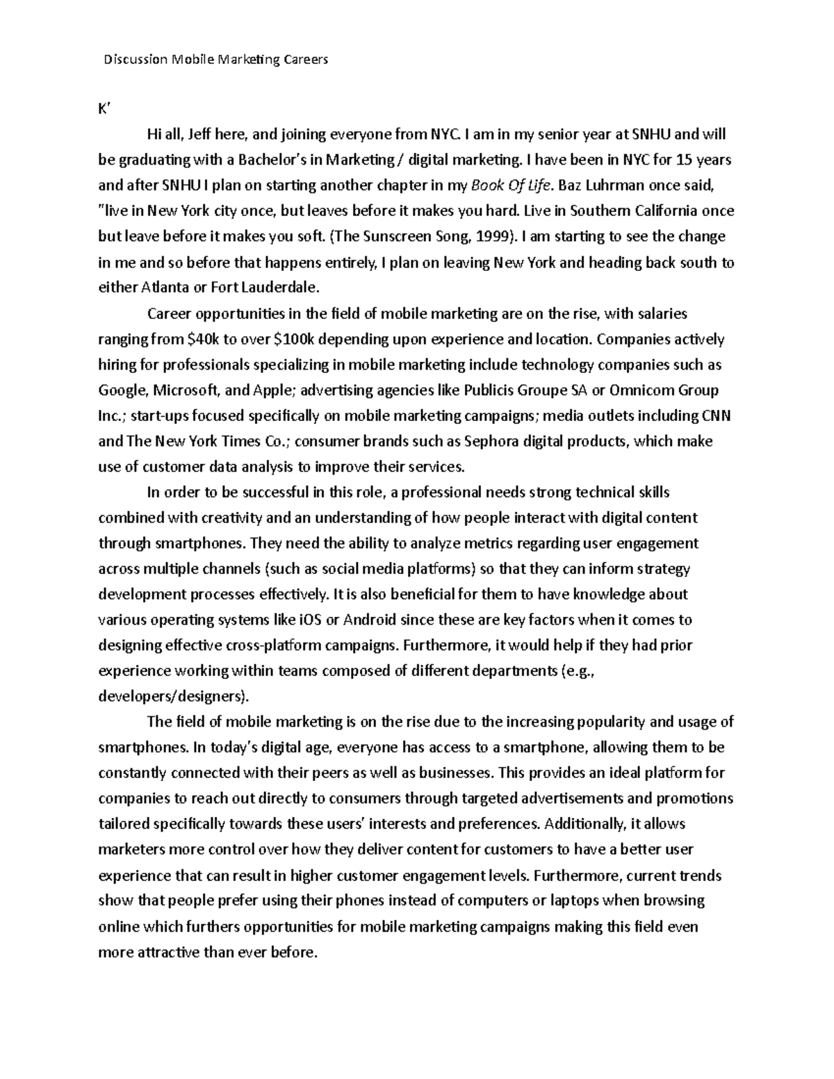 Greene, Jeffrey- MKT 311 - Module 1 Discussion 1 - Mobile Marketing ...