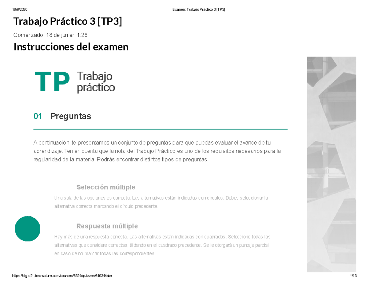 TP 3 Administrativo - 100% - Trabajo Práctico 3 [TP3] Comenzado: 18 de jun en 1: Instrucciones ...