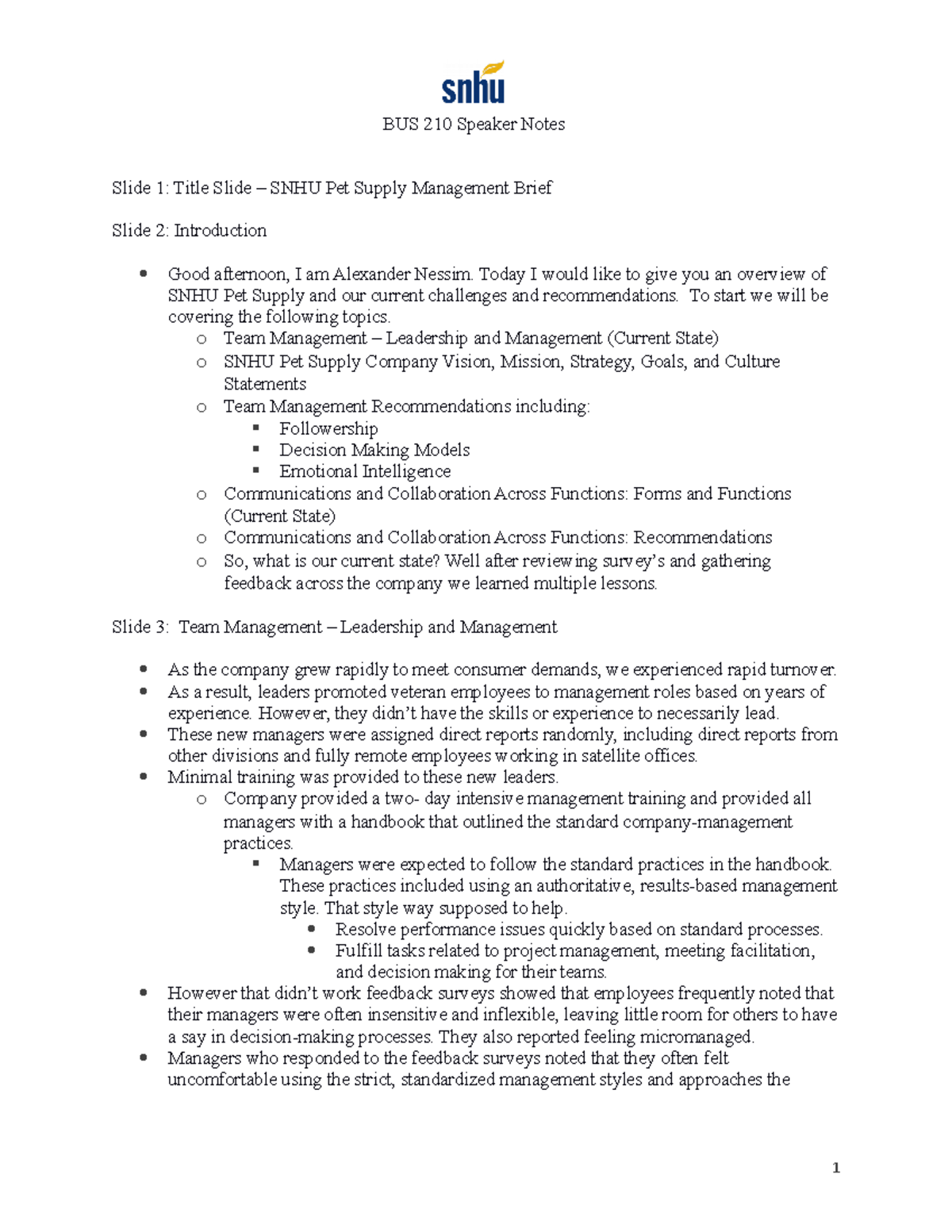 BUS 210 Speaker Notes - BUS 210 Speaker Notes Slide 1: Title Slide ...