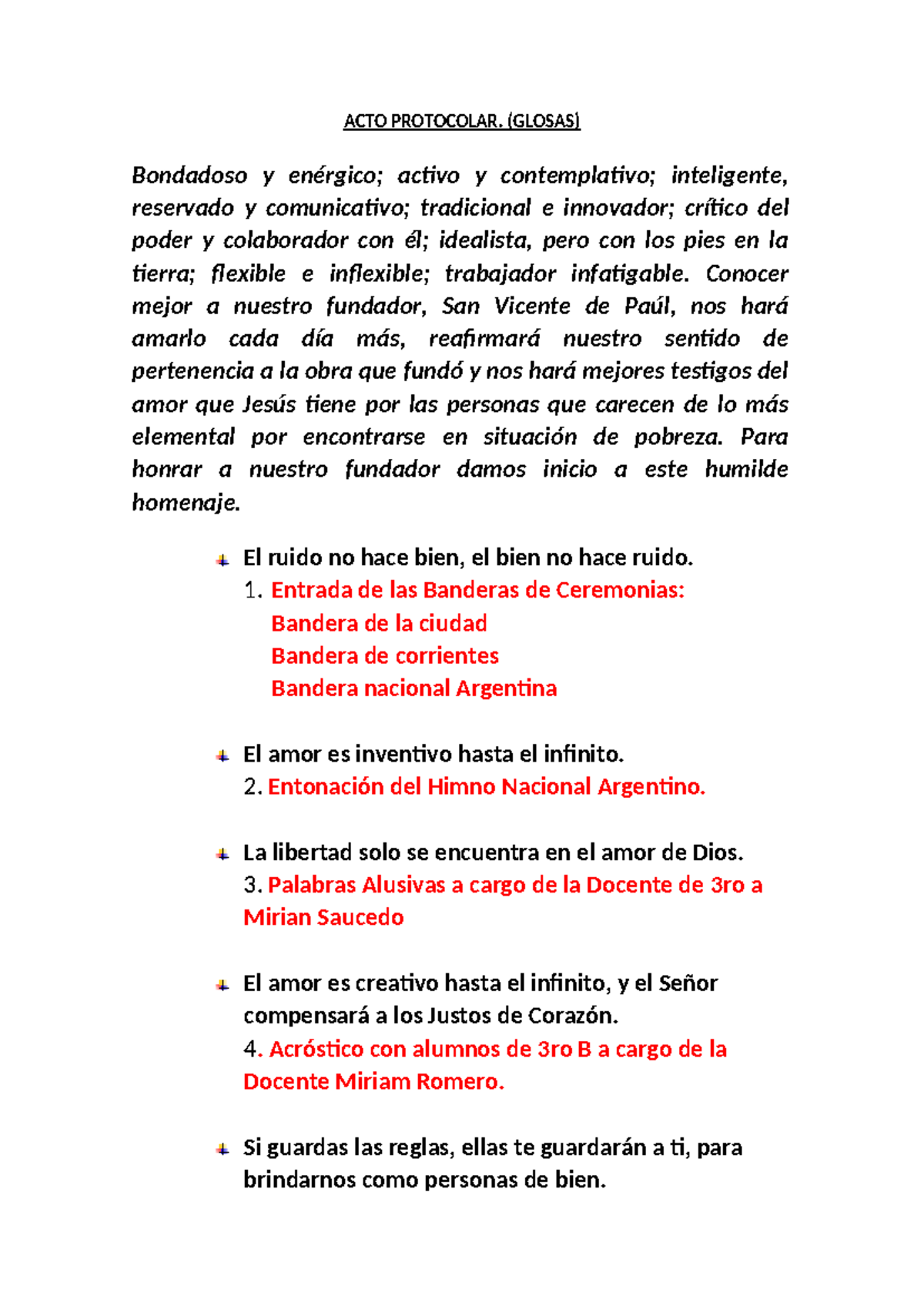 ACTO Protocolar - ACTO FORMA 2 - ACTO PROTOCOLAR. (GLOSAS) Bondadoso y enérgico; activo y - Studocu