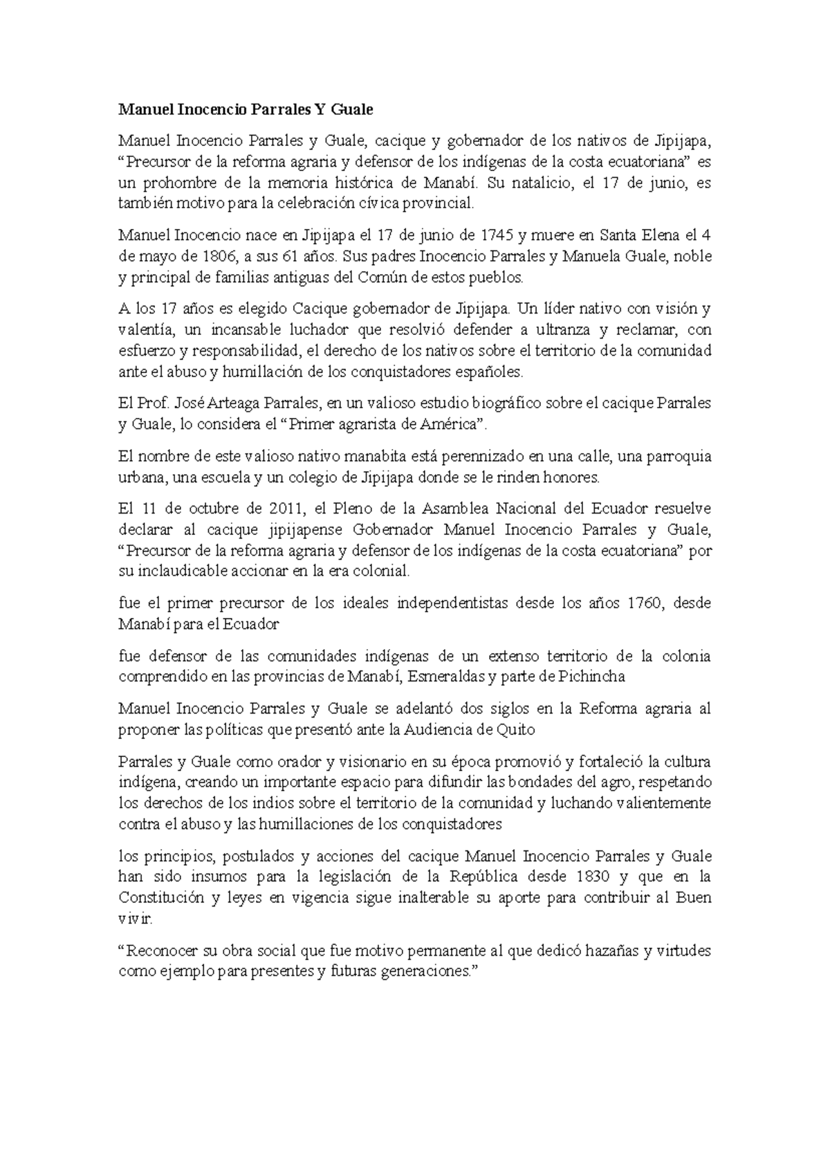 Manuel Inocencio Parrales Y Guale - Su natalicio, el 17 de junio, es ...