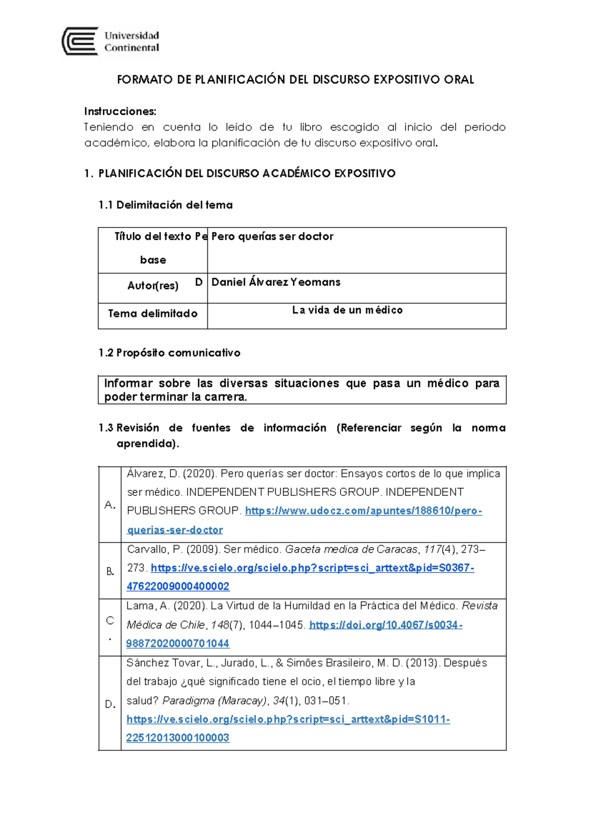 Formato DE Planificación DEL Discurso Expositivo ORAL L. Olaya Ejemplo ...