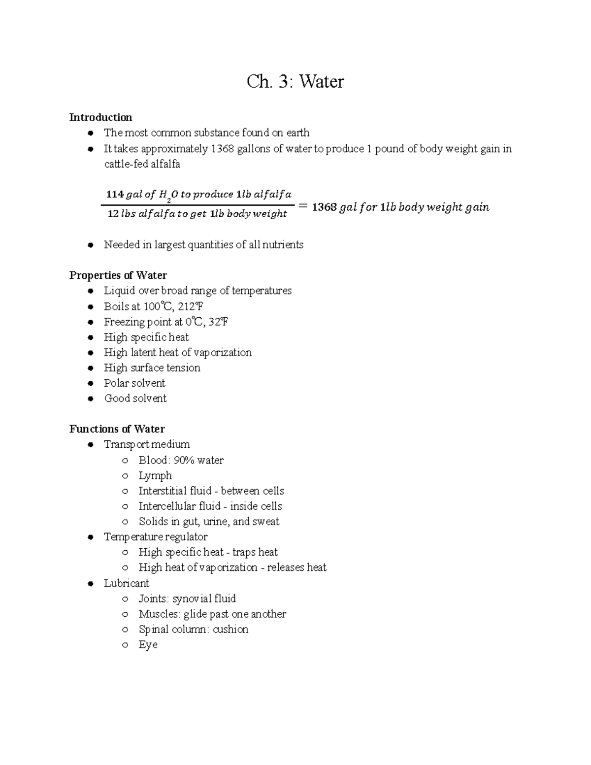 Ch. 3 Water - ANSI 3543 - Ch. 3: Water Introduction The most common ...