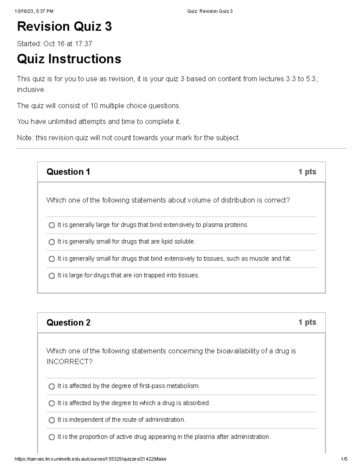 Quiz Revision Quiz 3 - Revision Quiz 3 Started: Oct 16 at 17: Quiz ...