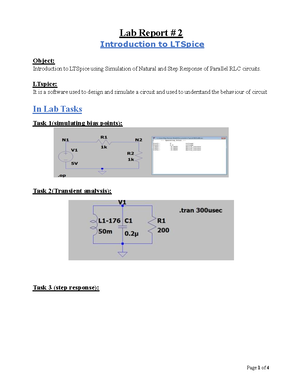 Lab2 Introduction to LTSpice using Simulation of Natural and Step - Experiment 02 Object: - Studocu