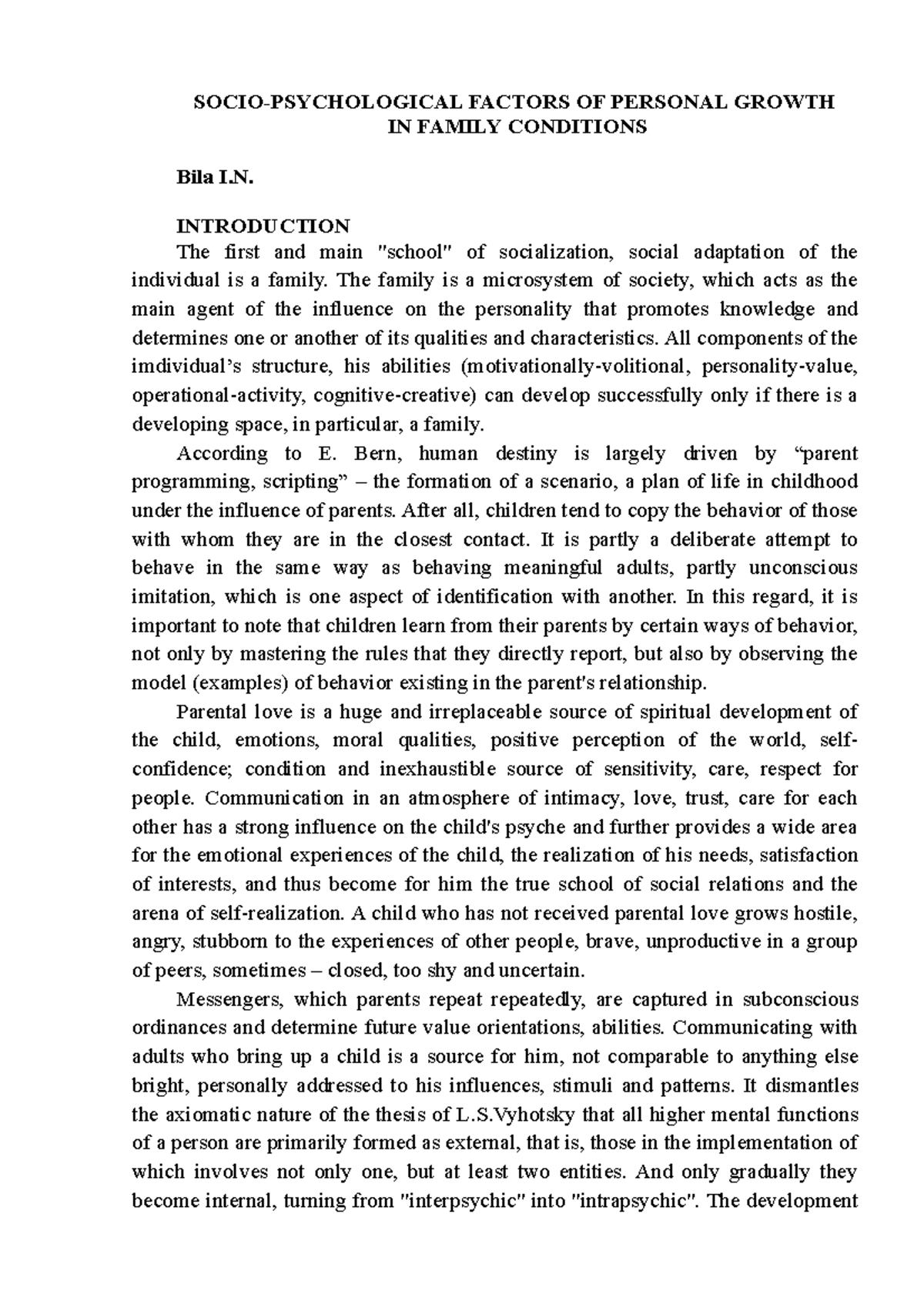 Socio psychological factors of personal development - SOCIO-PSYCHOLOGICAL FACTORS OF PERSONAL ...