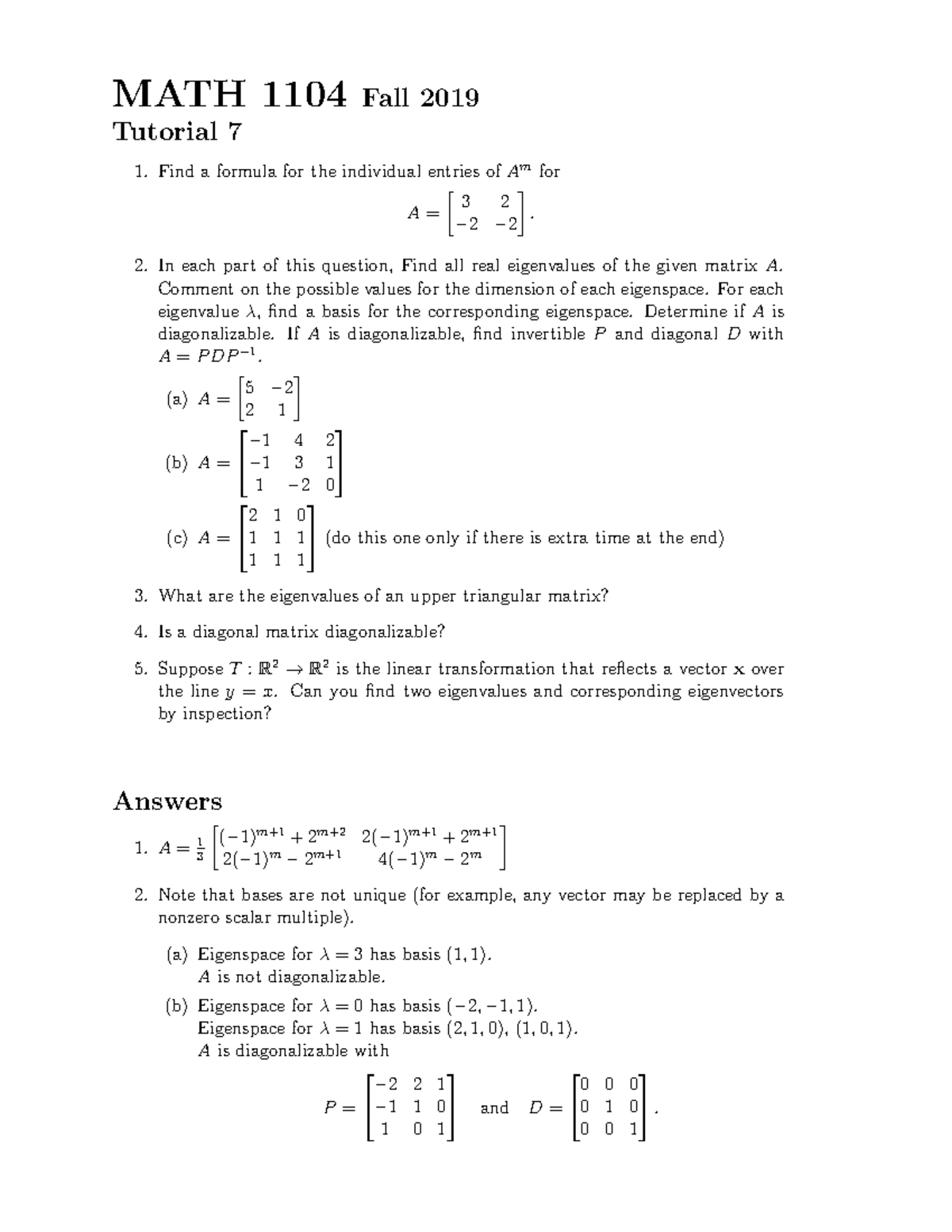 1104tutorial 7problems - MATH 1104 Fall 2019 Tutorial 7 Find a formula for the individual ...