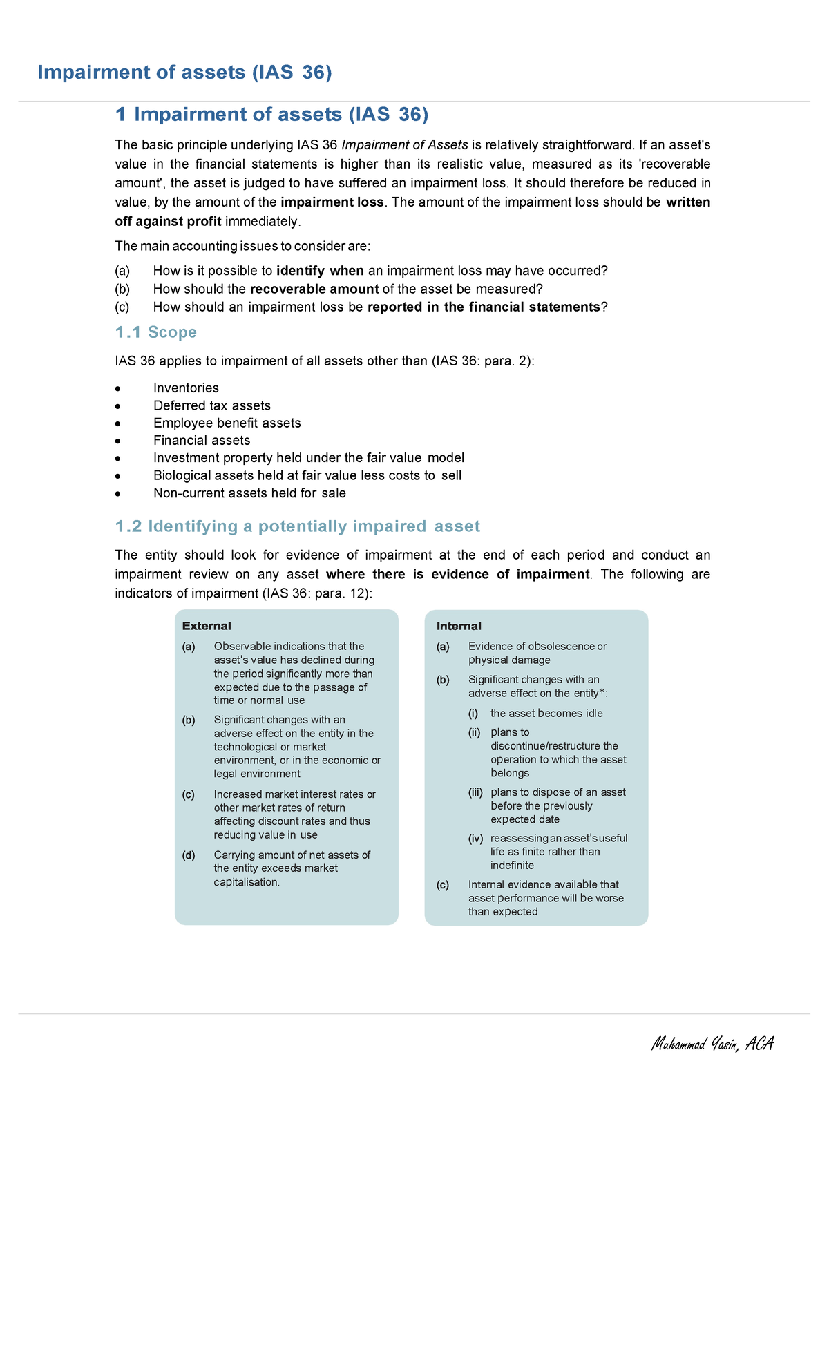 IAS - 36 notes - 1 Impairment of assets (IAS 36) The basic principle ...