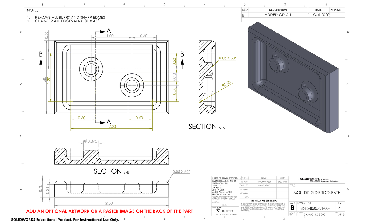 Moulding Die on Letter Size Paper - TOLERANCES ARE: DO NOT SCALE ...