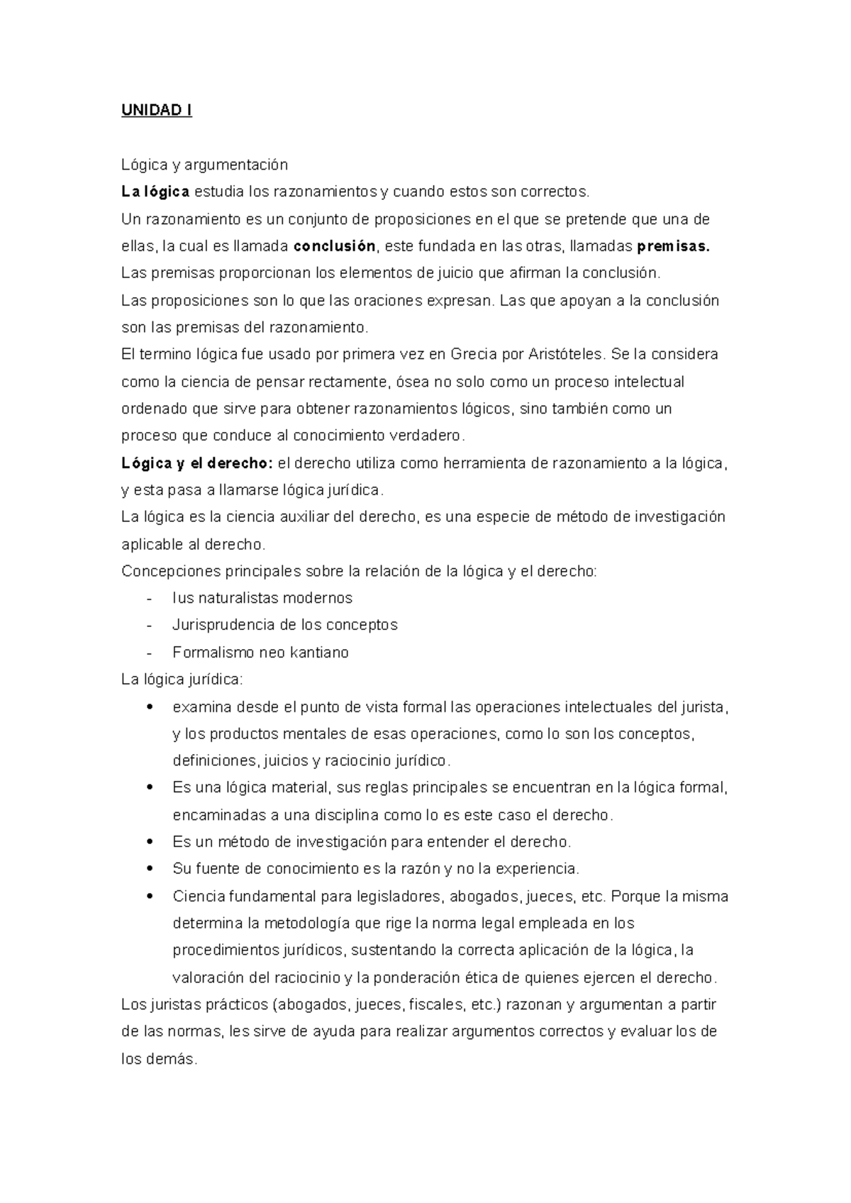 Lógica y argumentación resumen - UNIDAD I Lógica y argumentación La ...