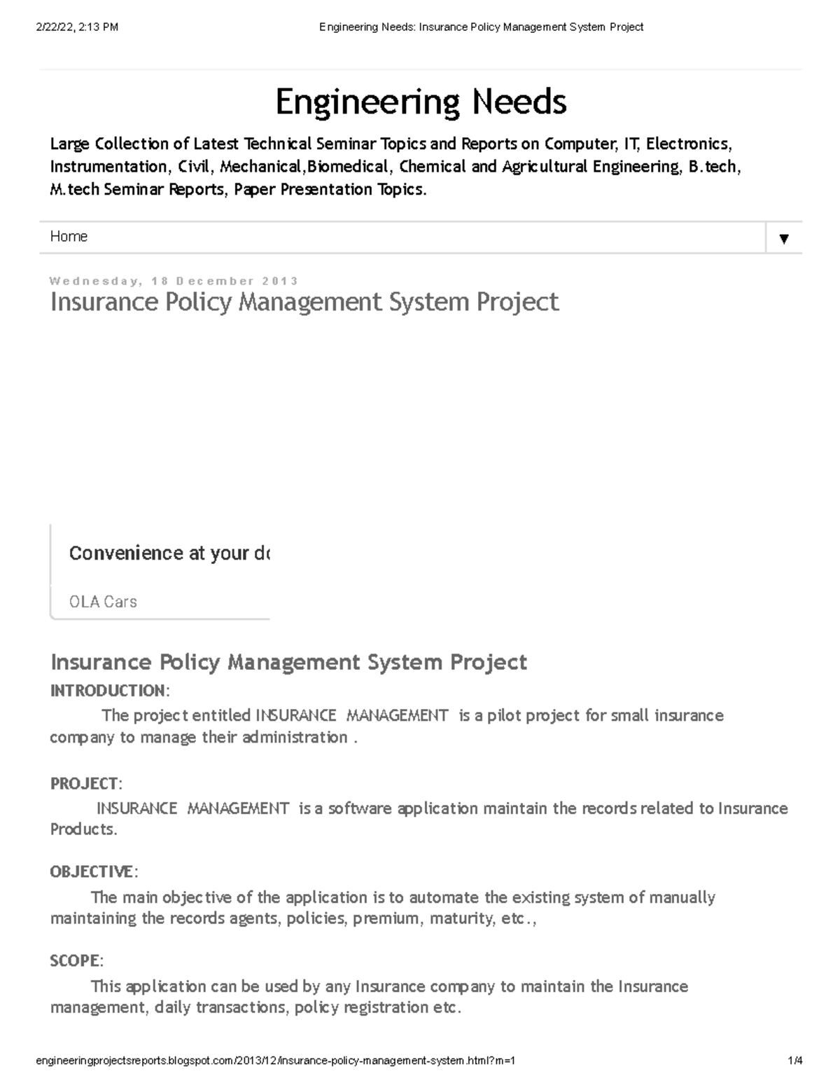 Engineering Needs Insurance Policy Management System Project - Large ...