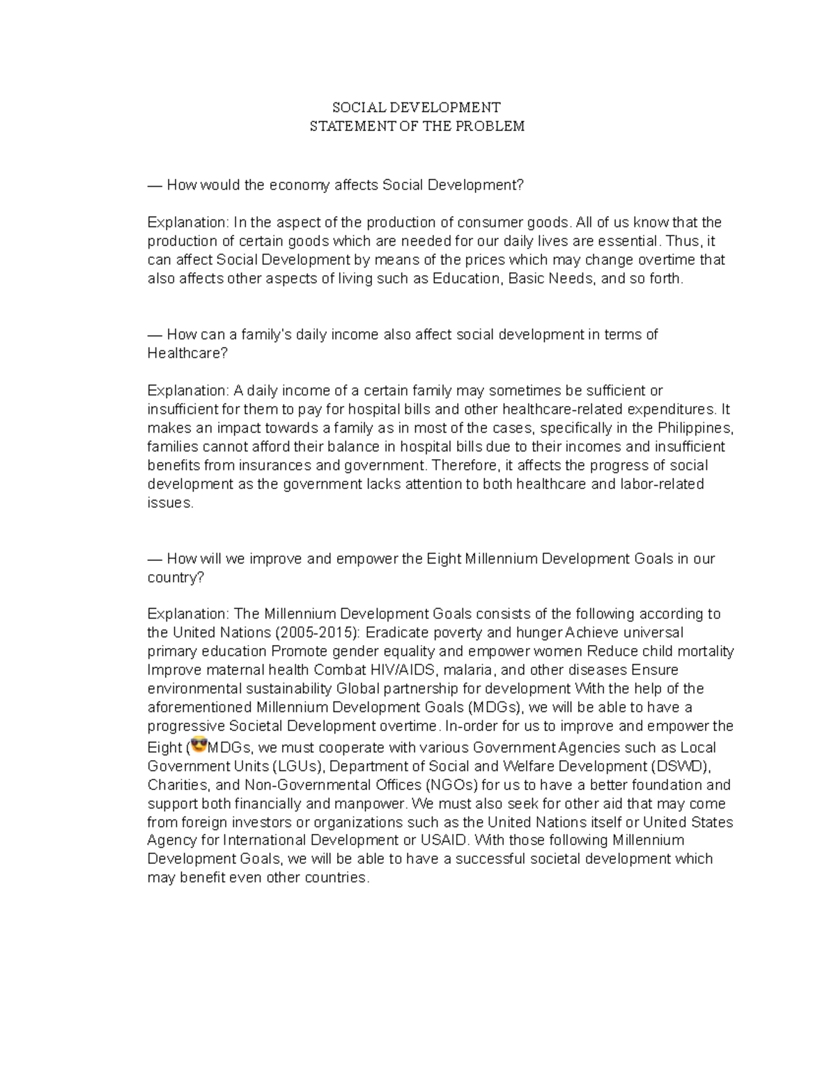 Socdevsop - vjdvj - SOCIAL DEVELOPMENT STATEMENT OF THE PROBLEM — How ...
