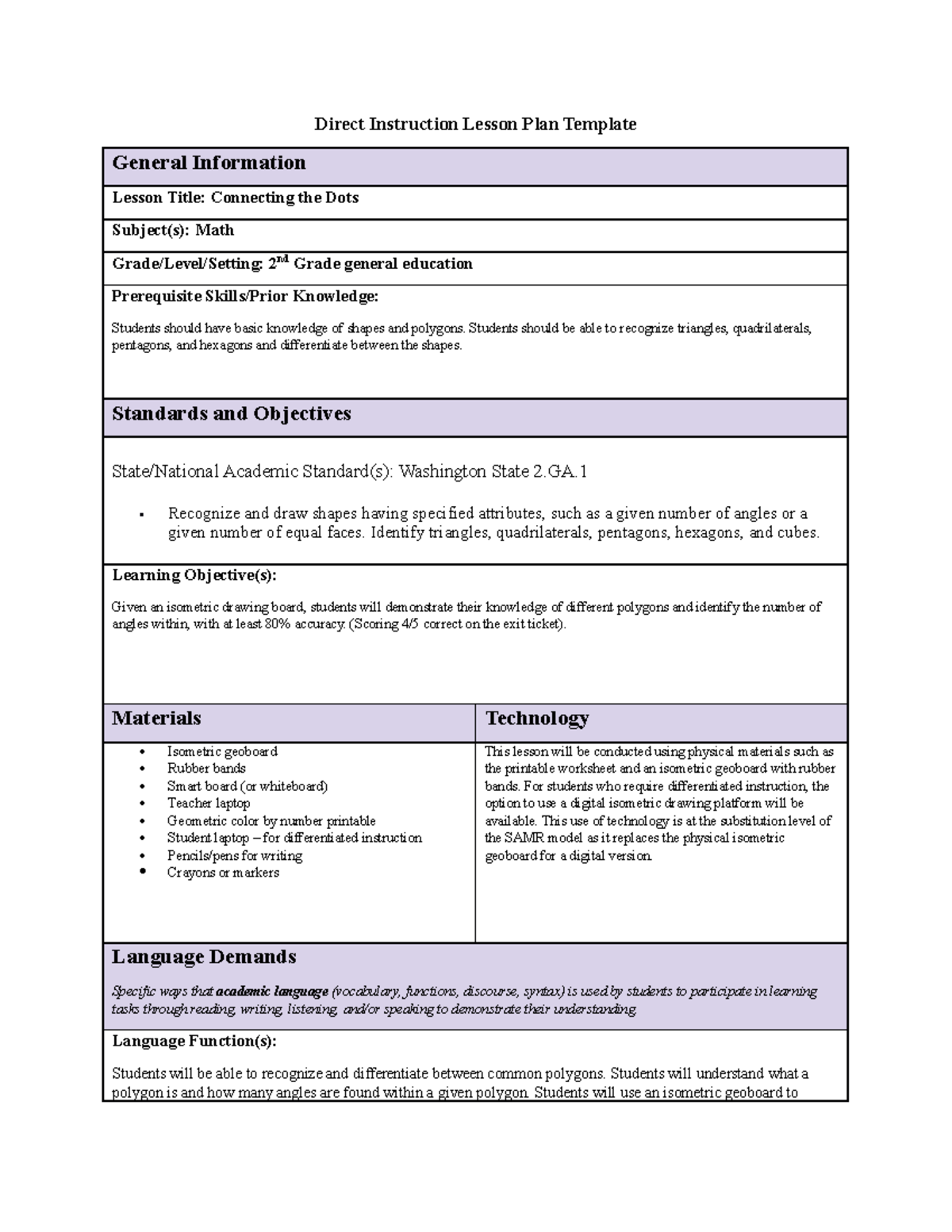 C381 lesson plan - Direct Instruction Lesson Plan Template General Information Lesson Title ...