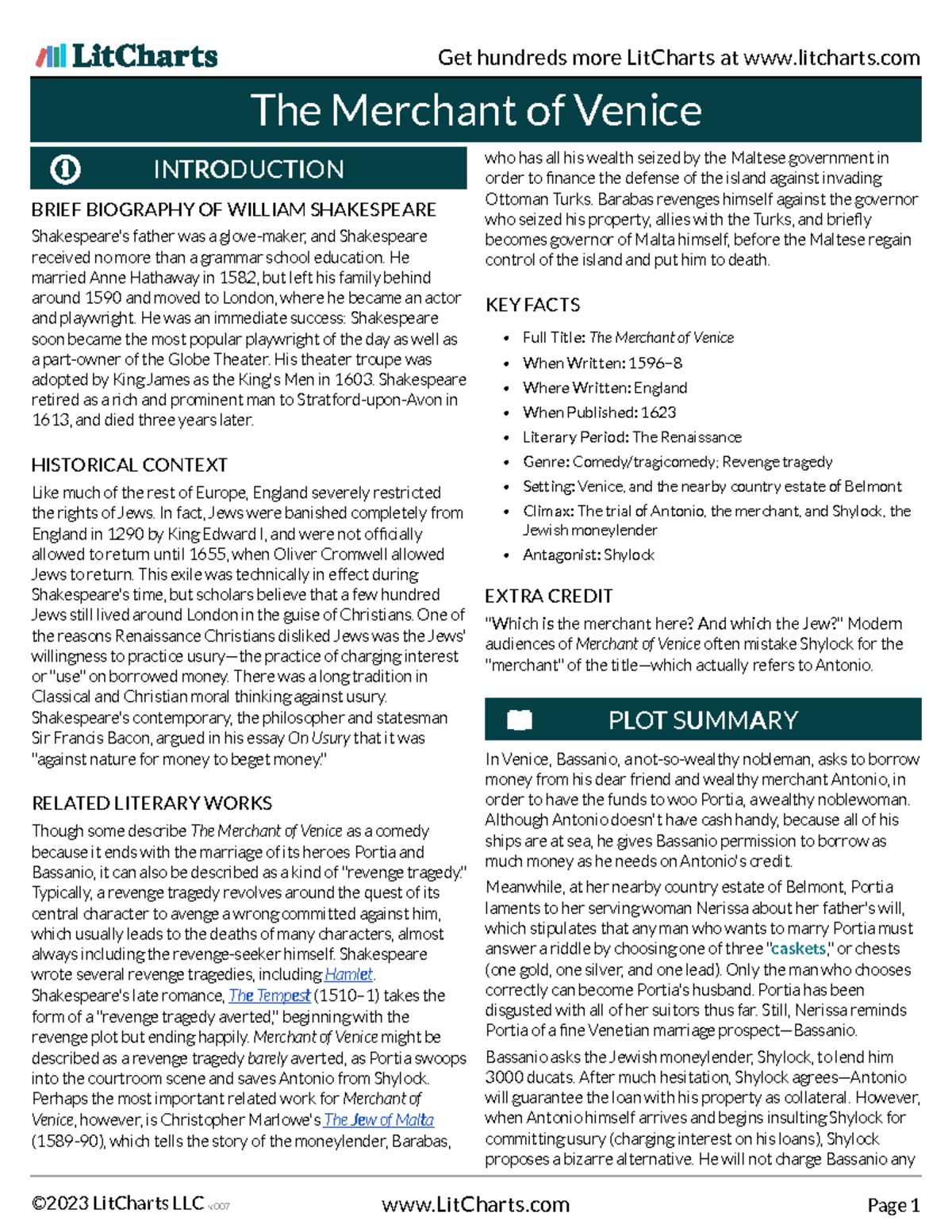 The Merchant of Venice Lit Chart - The Merchant of Venice BRIEF ...