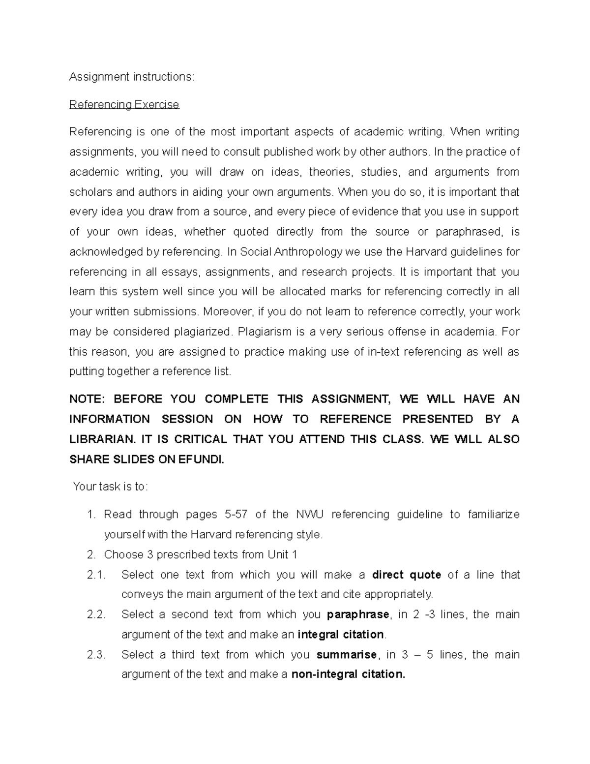 Assignment Instructions - Assignment instructions: Referencing Exercise ...