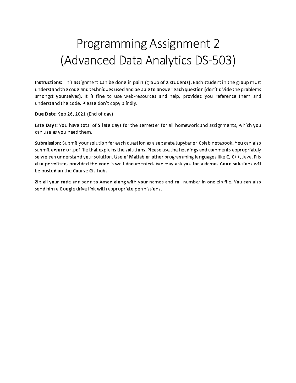 DS503 Programming Assignment 2 - Programming Assignment 2 (Advanced Data Analytics DS-503) - Studocu