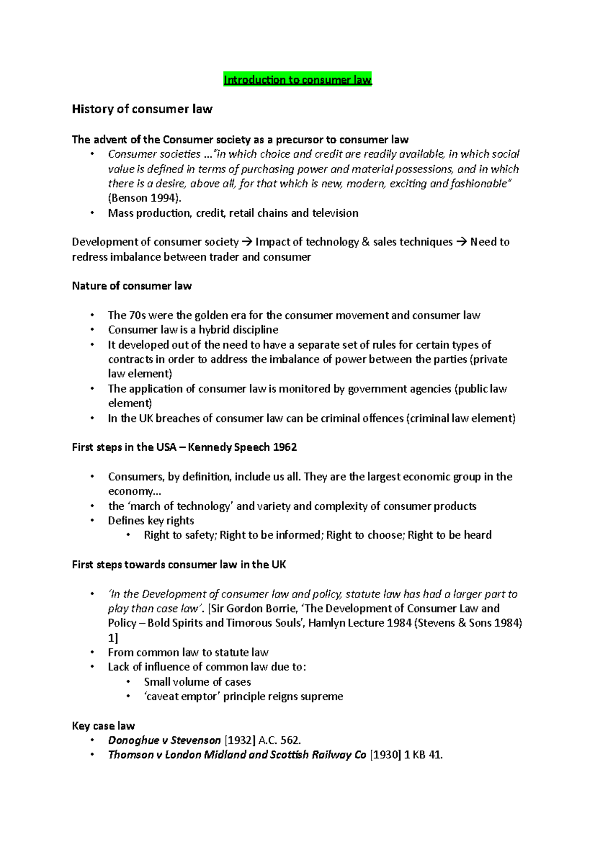 Consumer law 2 - Introduction to consumer law History of consumer law ...