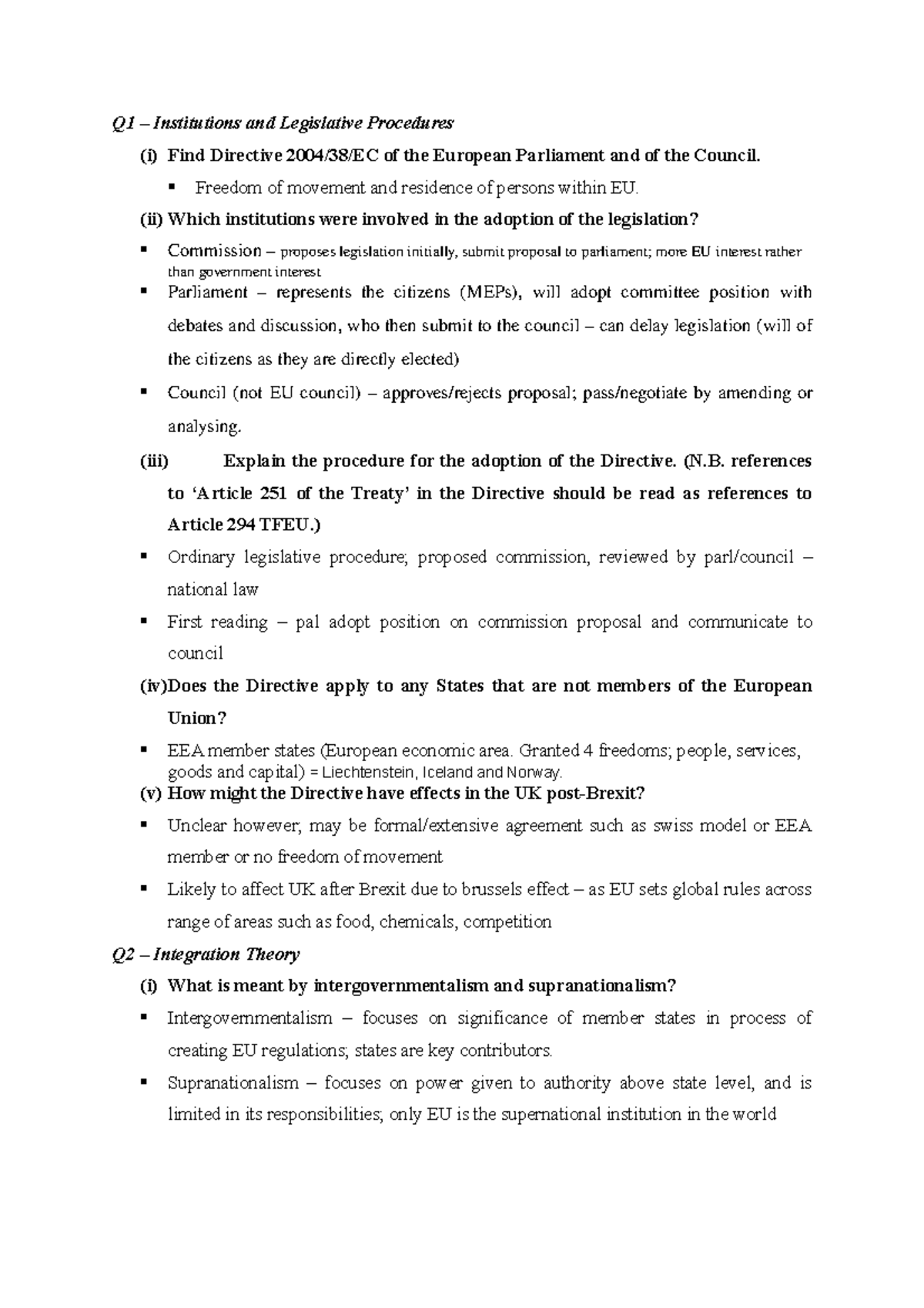 Eu tutorial 1 - Q1 – Institutions and Legislative Procedures (i) Find ...