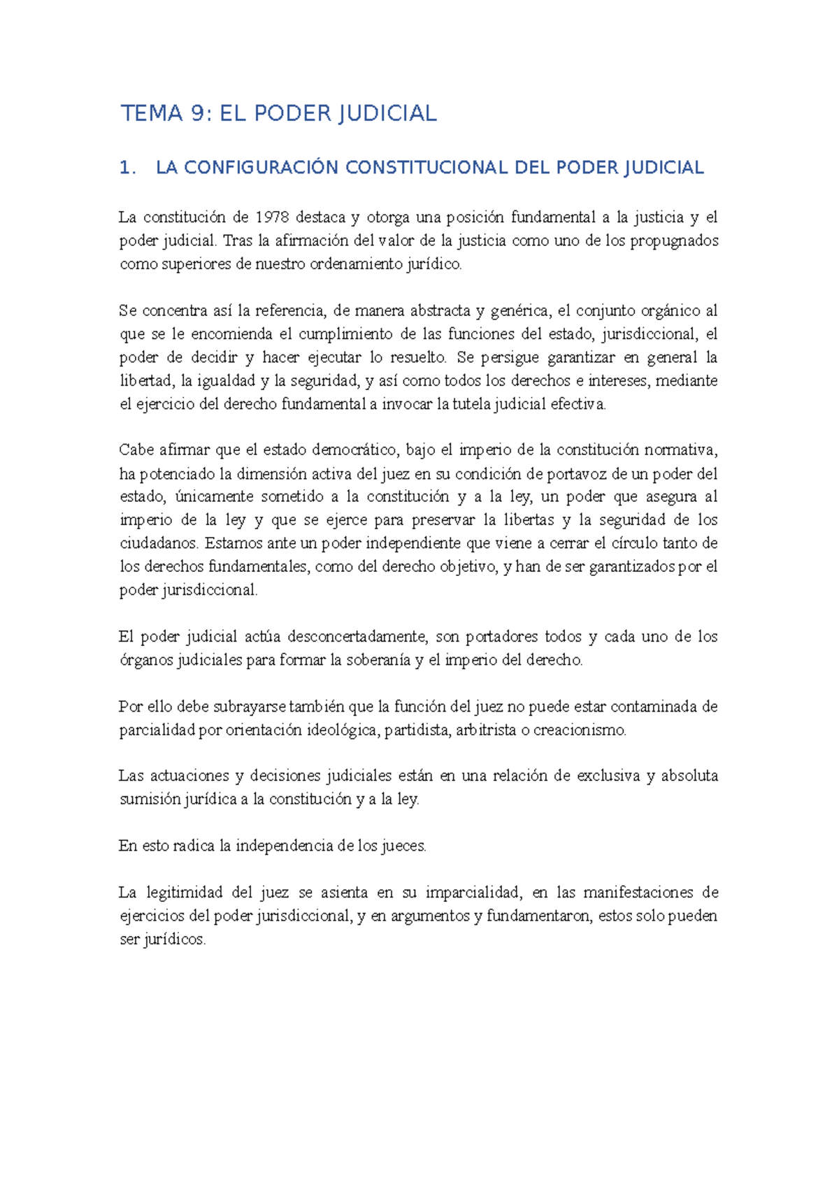 TEMA 9 DC - TEMA 9 DC - TEMA 9: EL PODER JUDICIAL 1. LA CONFIGURACIÓN ...