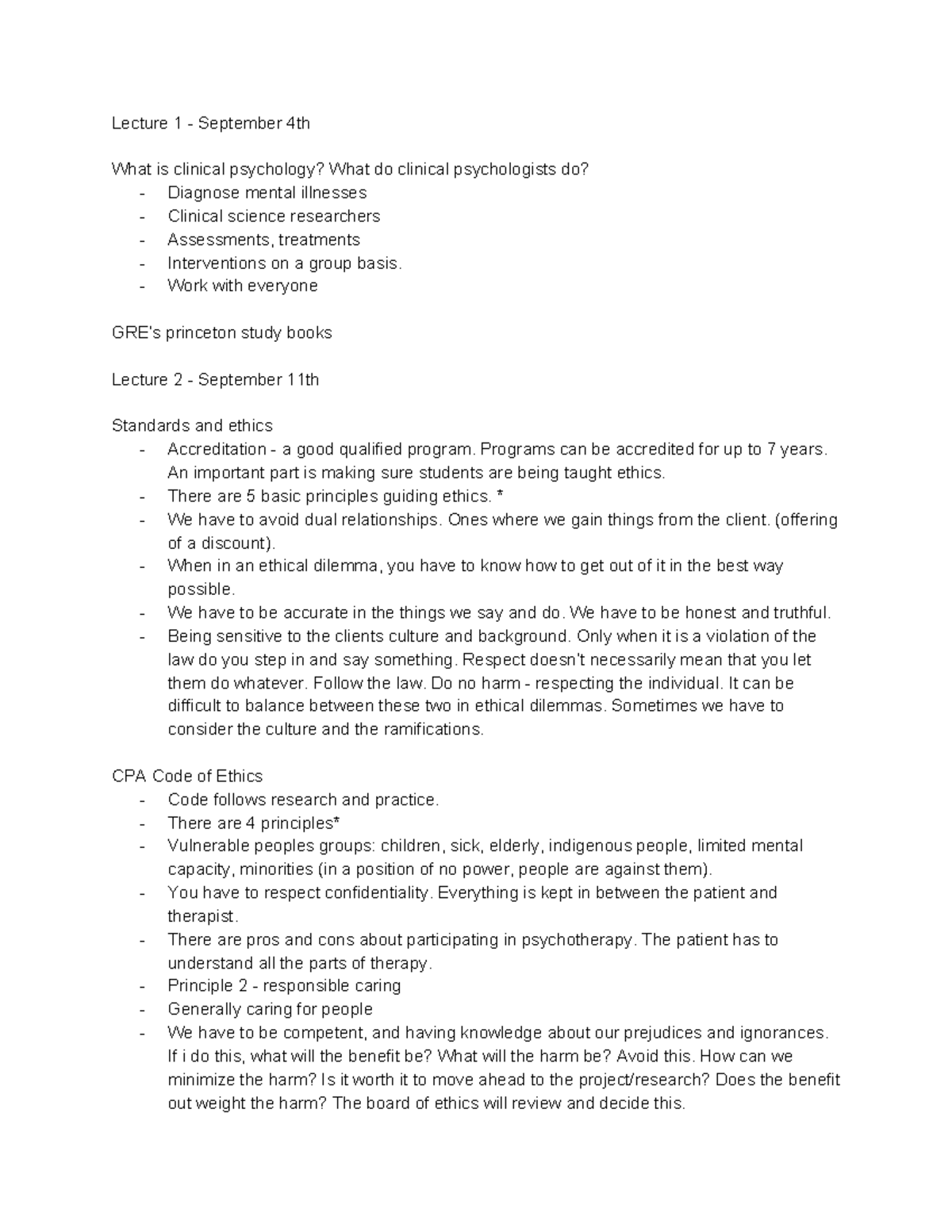 Psychotherapy Lecture Notes - Lecture 1 - September 4th What is ...