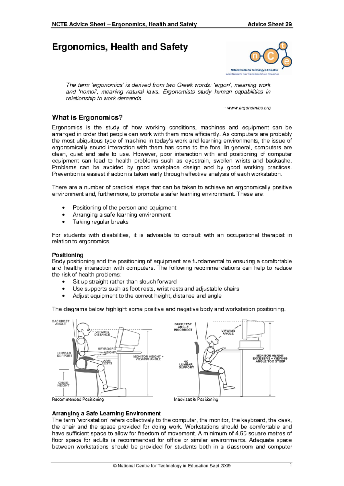Ergonomics Health and Safety 1 - Ergonomics, Health and Safety The term ...