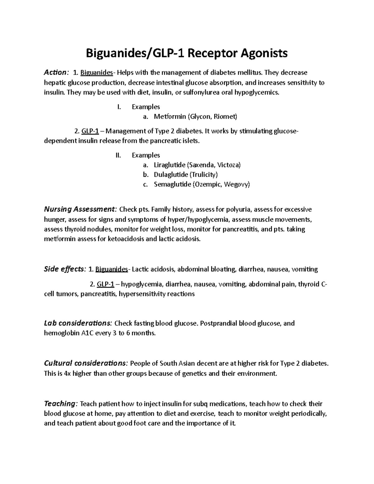 Biguanides study guide - Biguanides/GLP-1 Receptor Agonists Action: 1 ...