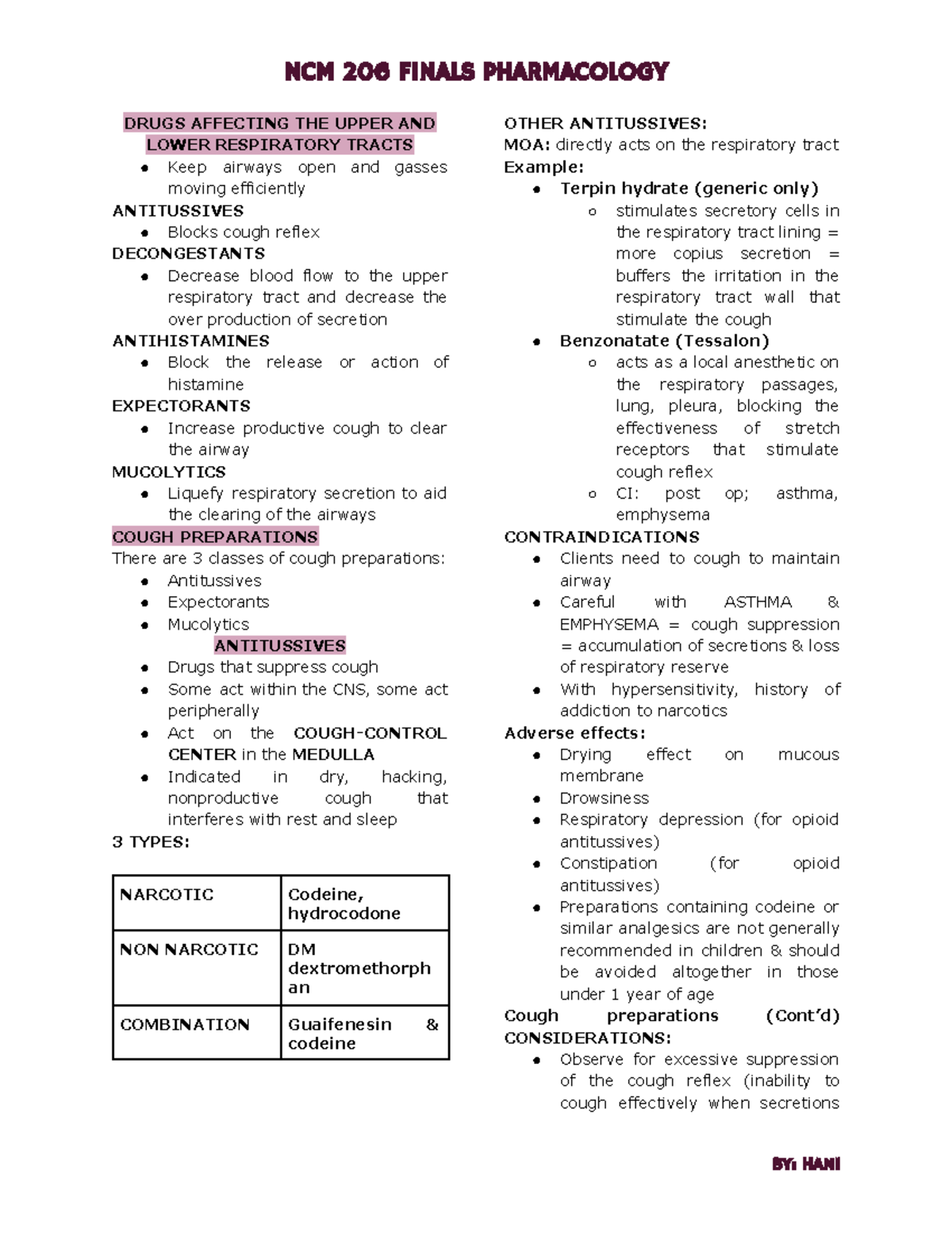 PCOL Trans-2 - DRUGS AFFECTING THE UPPER AND LOWER RESPIRATORY TRACTS Keep airways open and ...