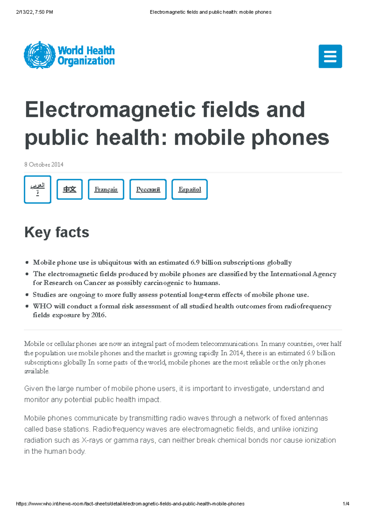 Electromagnetic fields and public health mobile phones ...
