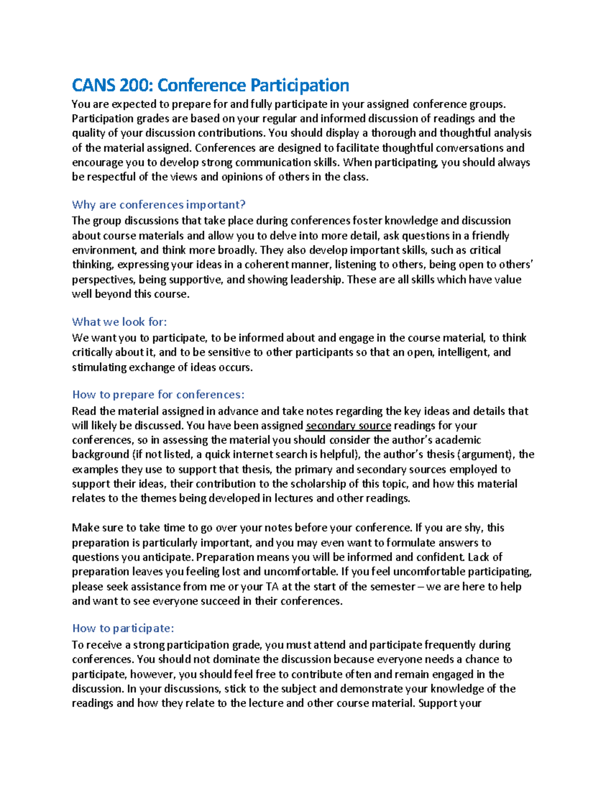 CANS 200 Conference Participation - CANS 200: Conference Participation ...