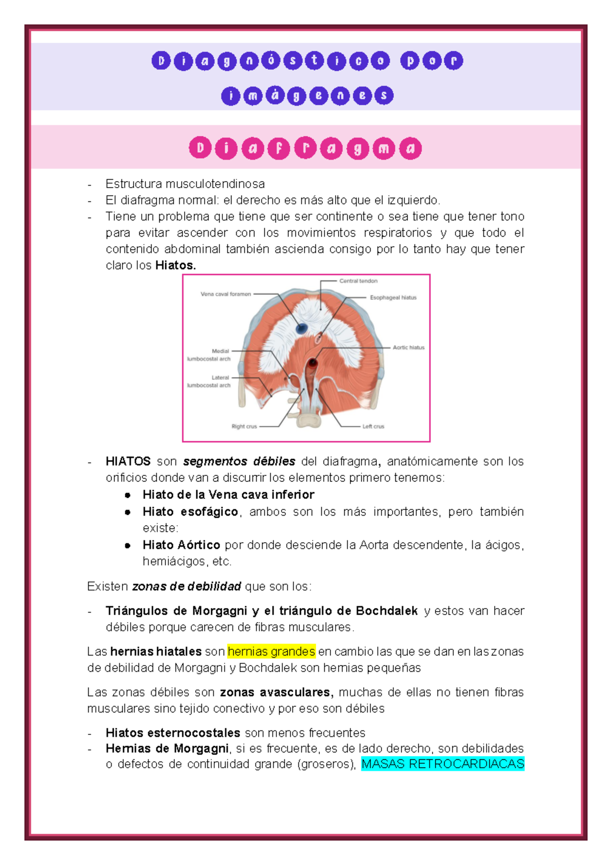 DX POR Imagenes- Diafragma, EAP,TEP - Estructura musculotendinosa El ...