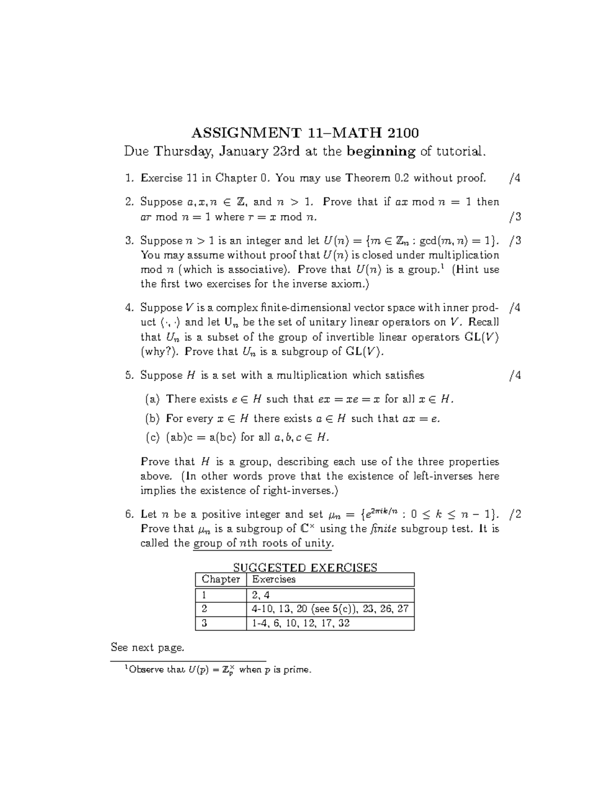 Mandatory Assignment 11 - ASSIGNMENT 11–MATH 2100 Due Thursday, January ...