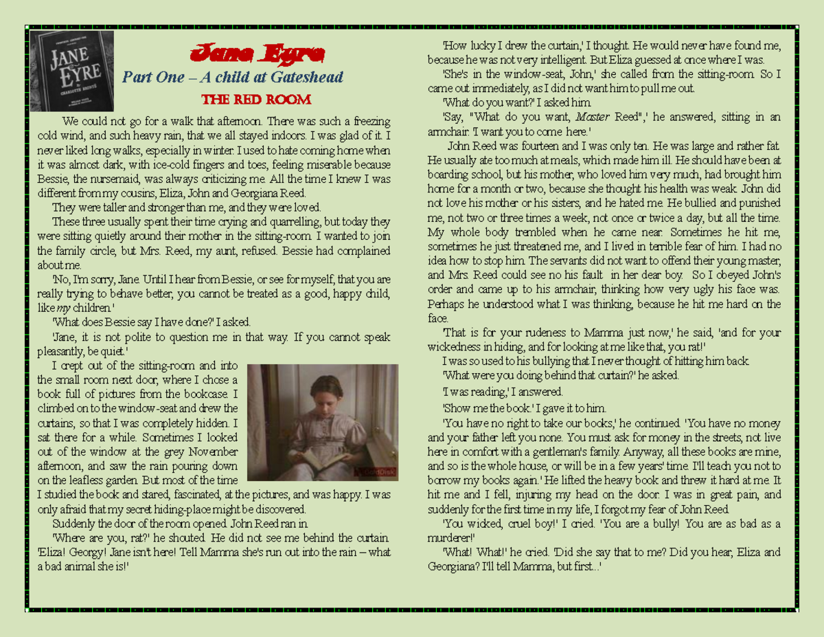 Jane-eyre-chapter 1 - Jane-eyre-chapter 1 - Jane Eyre Part One – A ...