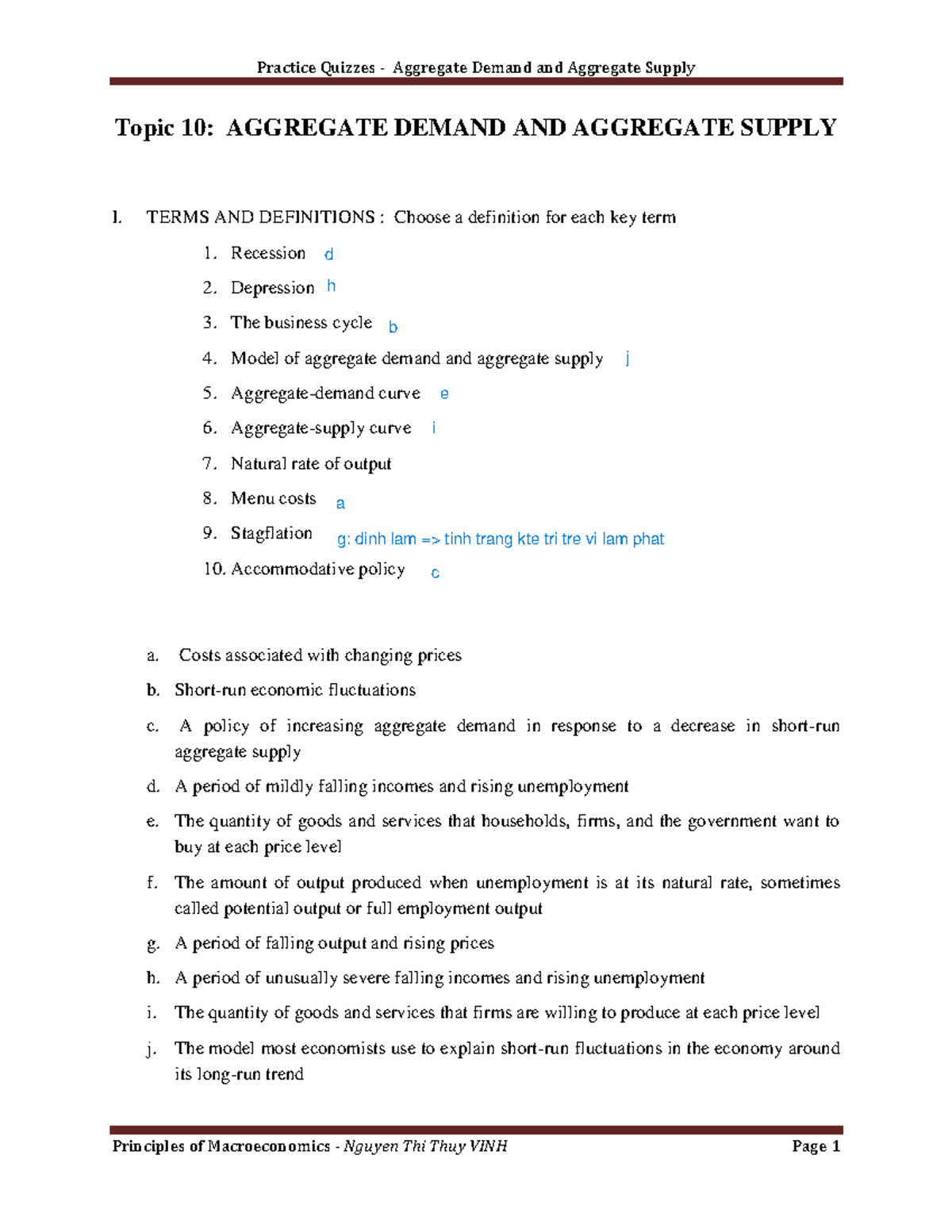 Practice Quizzes Topic 10-C33 - Topic 10: AGGREGATE DEMAND AND ...