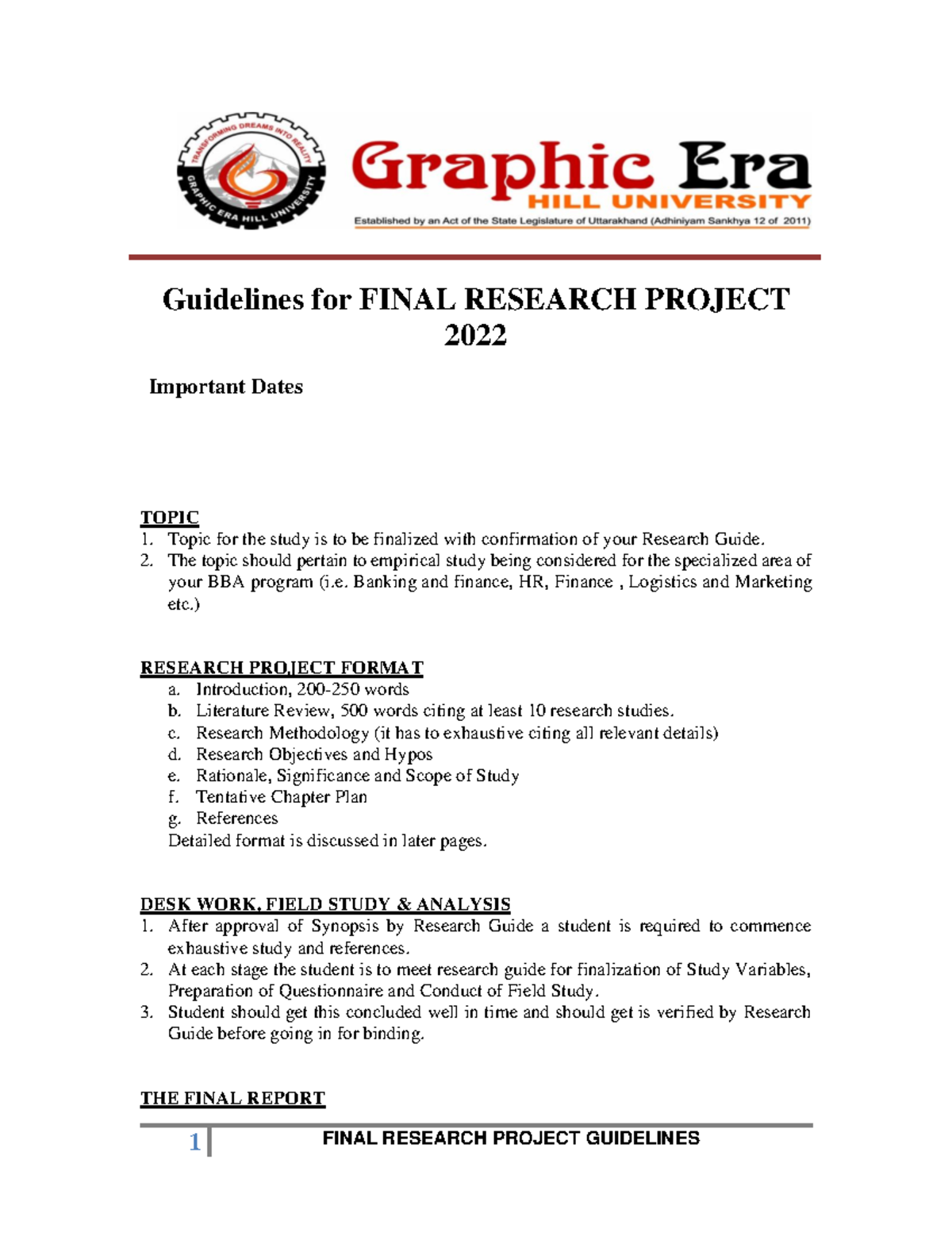 FRP Guidelines 2024 - Coursework - Guidelines for FINAL RESEARCH ...