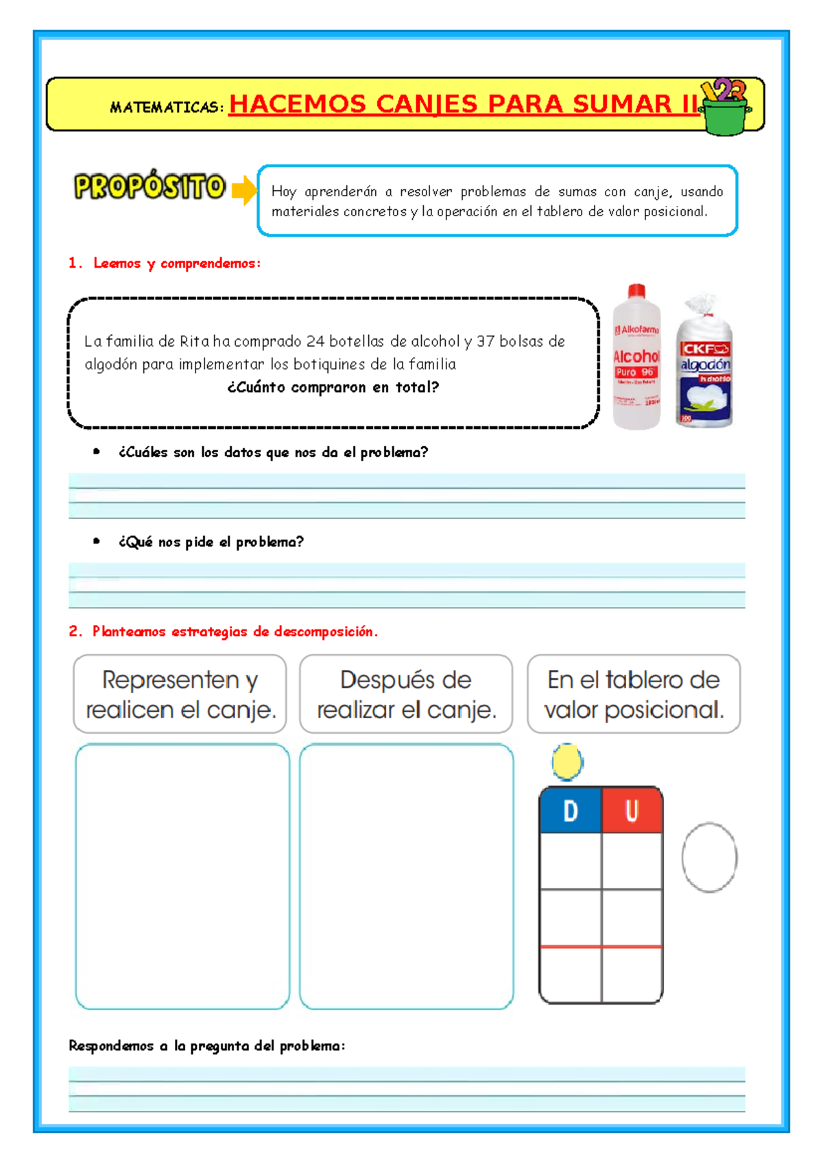 Ficha MAT Hacemos Canjes PARA Sumar 2 - 1. Leemos y comprendemos ...