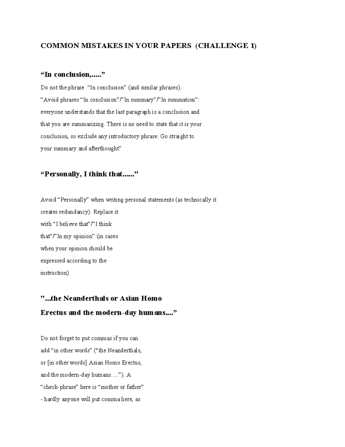 Common Mistakes Challenge 1 - COMMON MISTAKES IN YOUR PAPERS (CHALLENGE ...