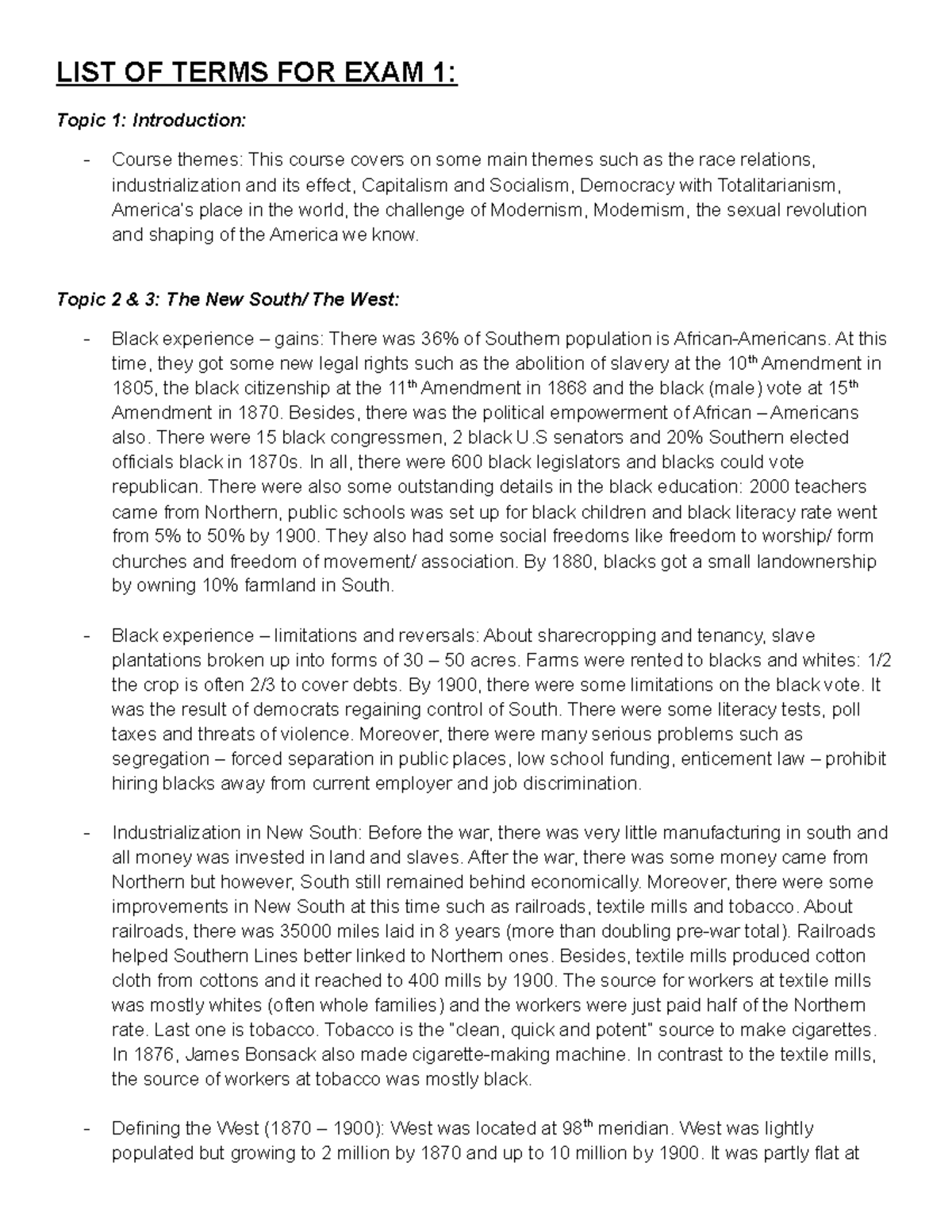 Exam 1 revision - LIST OF TERMS FOR EXAM 1: Topic 1: Introduction ...