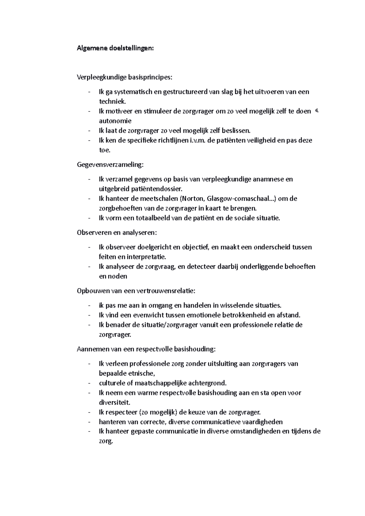 Stage alg doelst - Algemene doelstellingen: Verpleegkundige ...