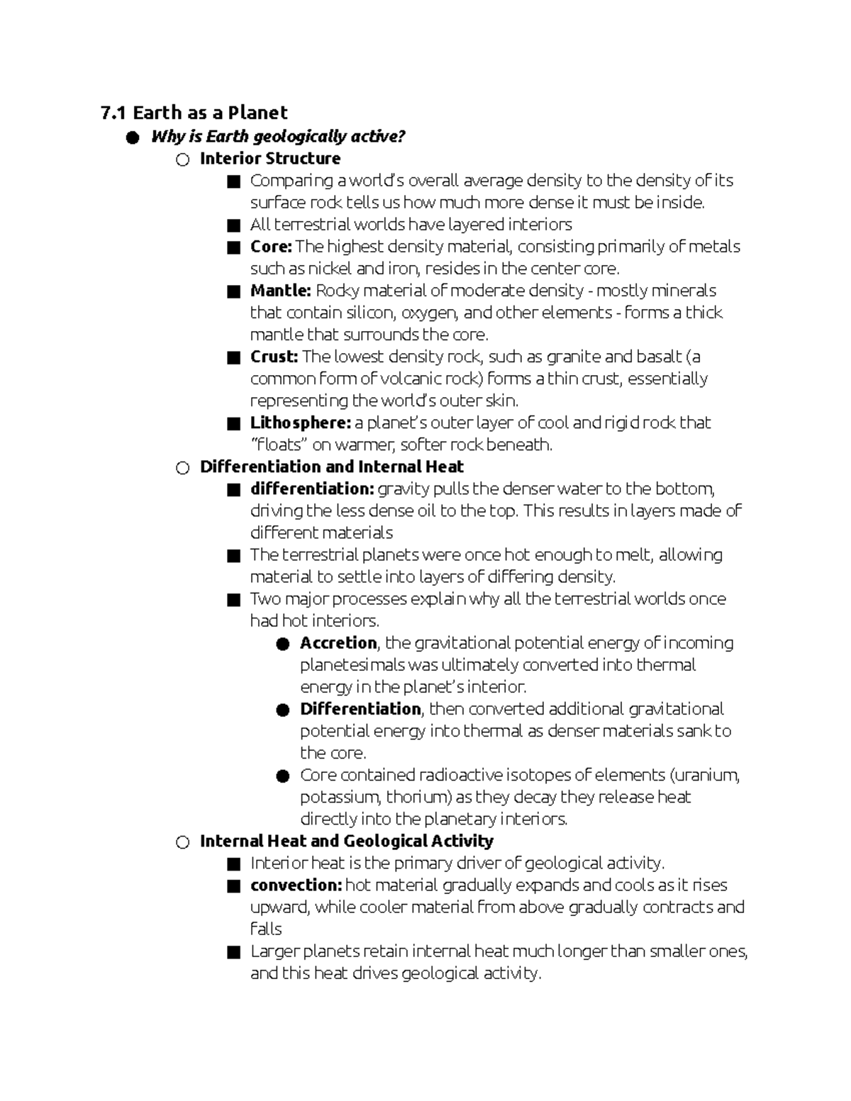 Chapter 7 Review - 7 Earth as a Planet Why is Earth geologically active ...