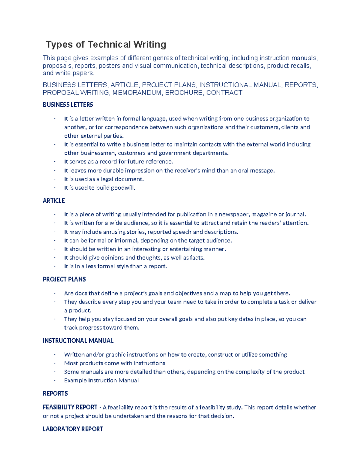 Kinds OF TECH Writing Research - Types of Technical Writing This page ...