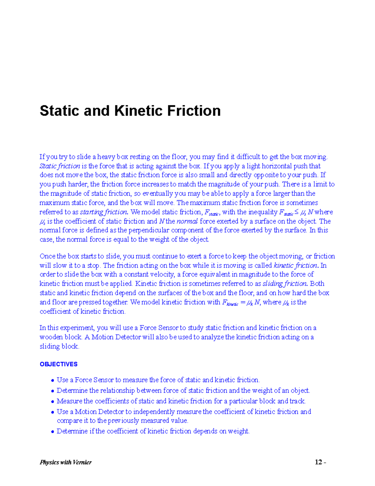 Static & Kinetic Fric - coursework - Static and Kinetic Friction If you ...