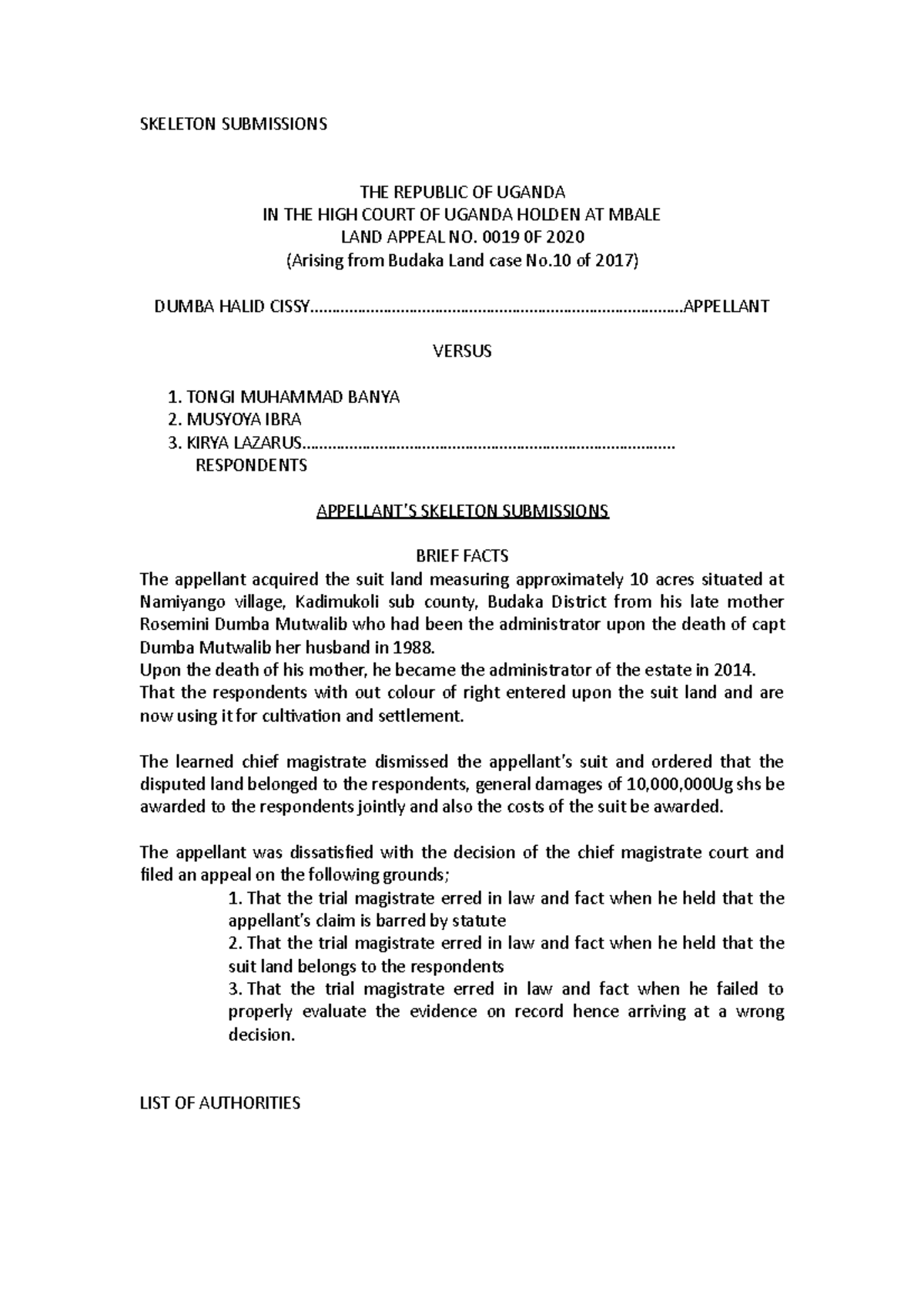 Skeleton Submissions - SKELETON SUBMISSIONS THE REPUBLIC OF UGANDA IN ...