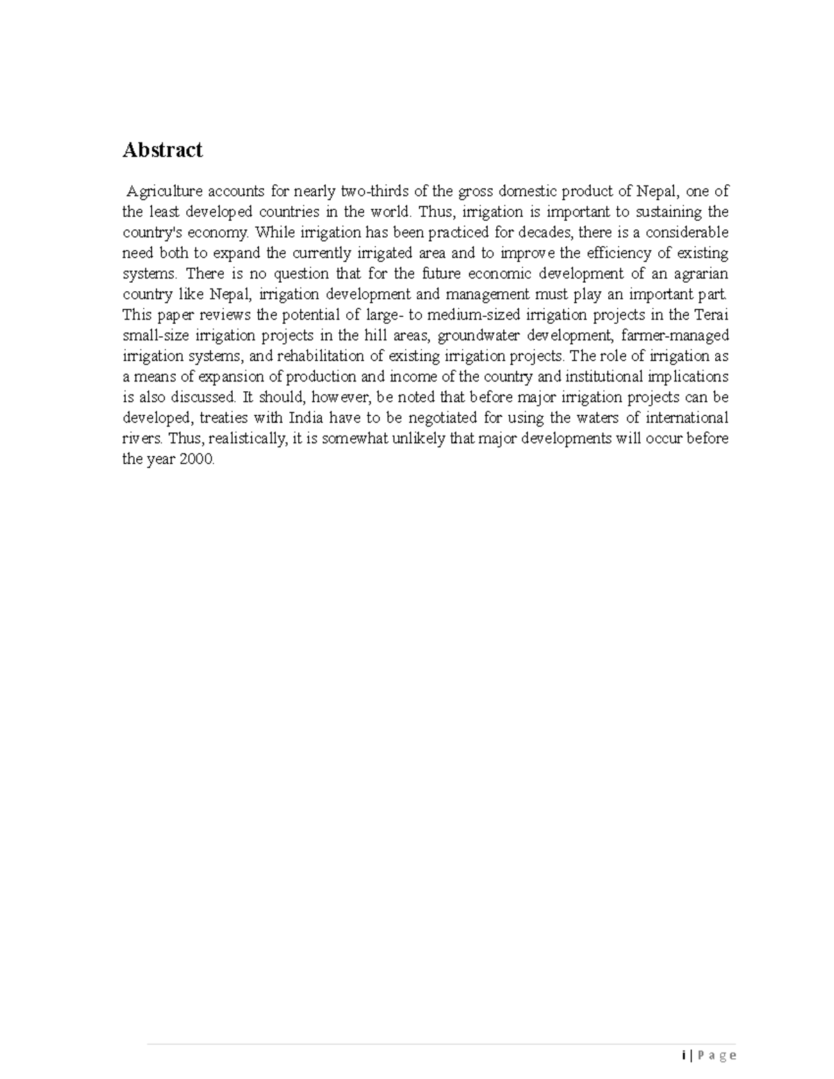 Irrigation project - Abstract Agriculture accounts for nearly two ...