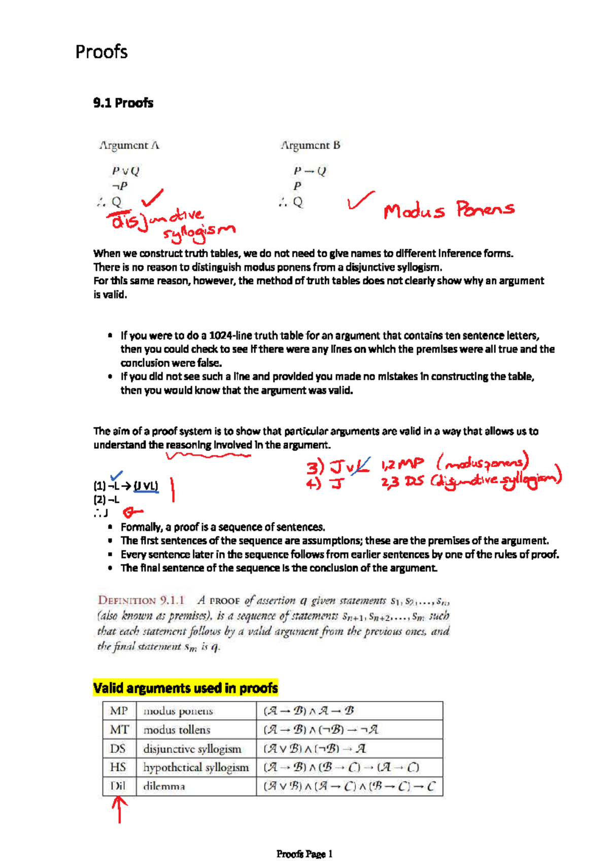 COMP107-Proofs (with scribbles) - Proofs 9 Proofs Argument A Argument B PVQ P Q : Q disjunctive ...