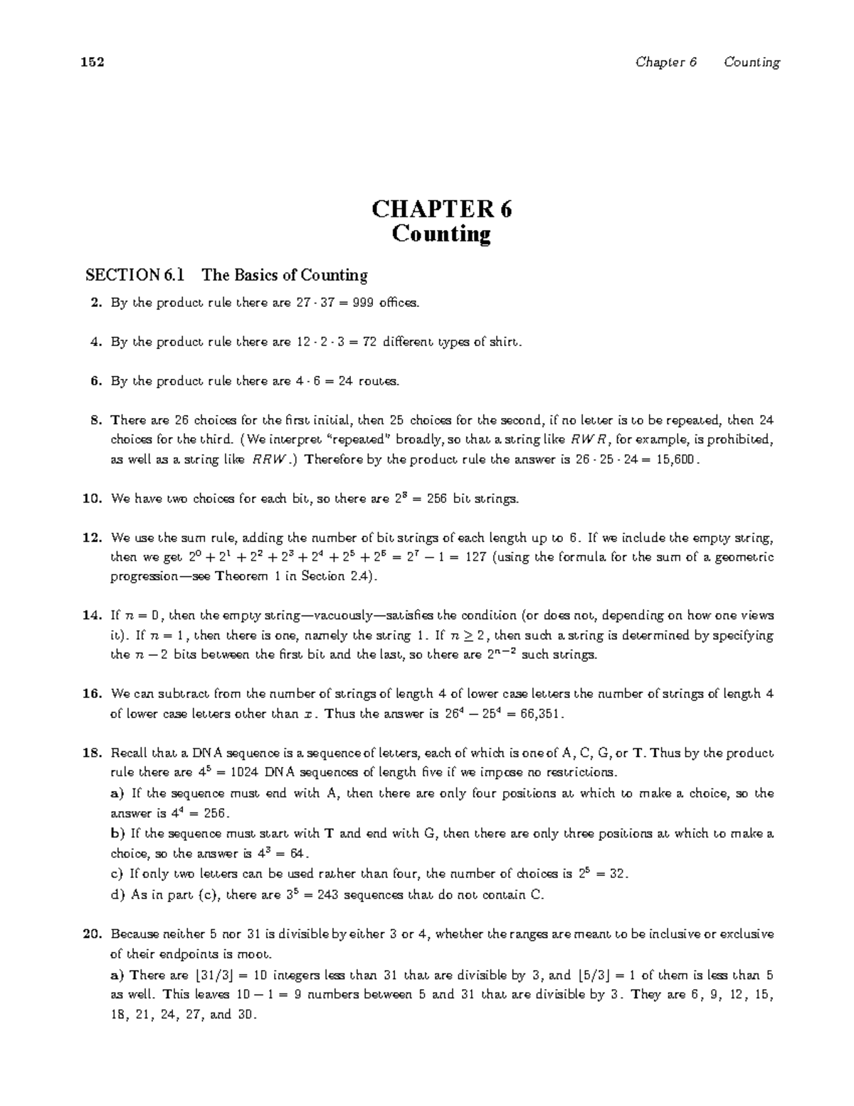 Rosen IRG Chap06 - 偶数题答案 - 152 Chapter 6 Counting CHAPTER 6 Counting ...