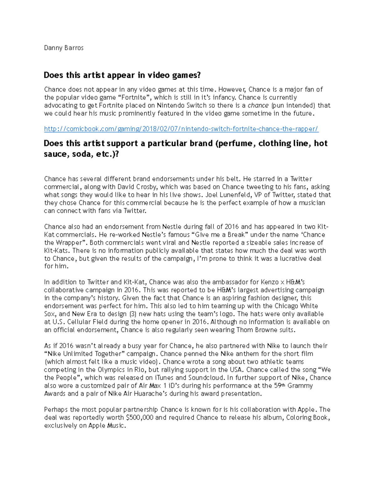 Assignment 9 - Researching Revenue Streams (Danny Barros) - Danny ...