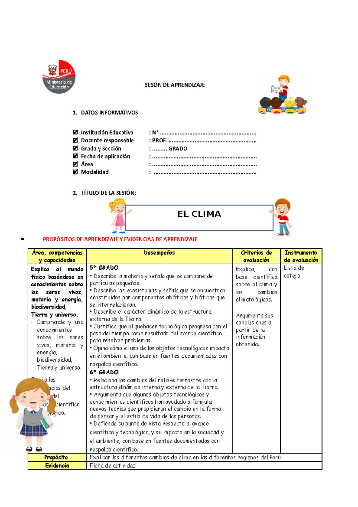 2. Martes B - Sesion -EL Clima - SESÓN DE APRENDIZAJE 1. DATOS ...