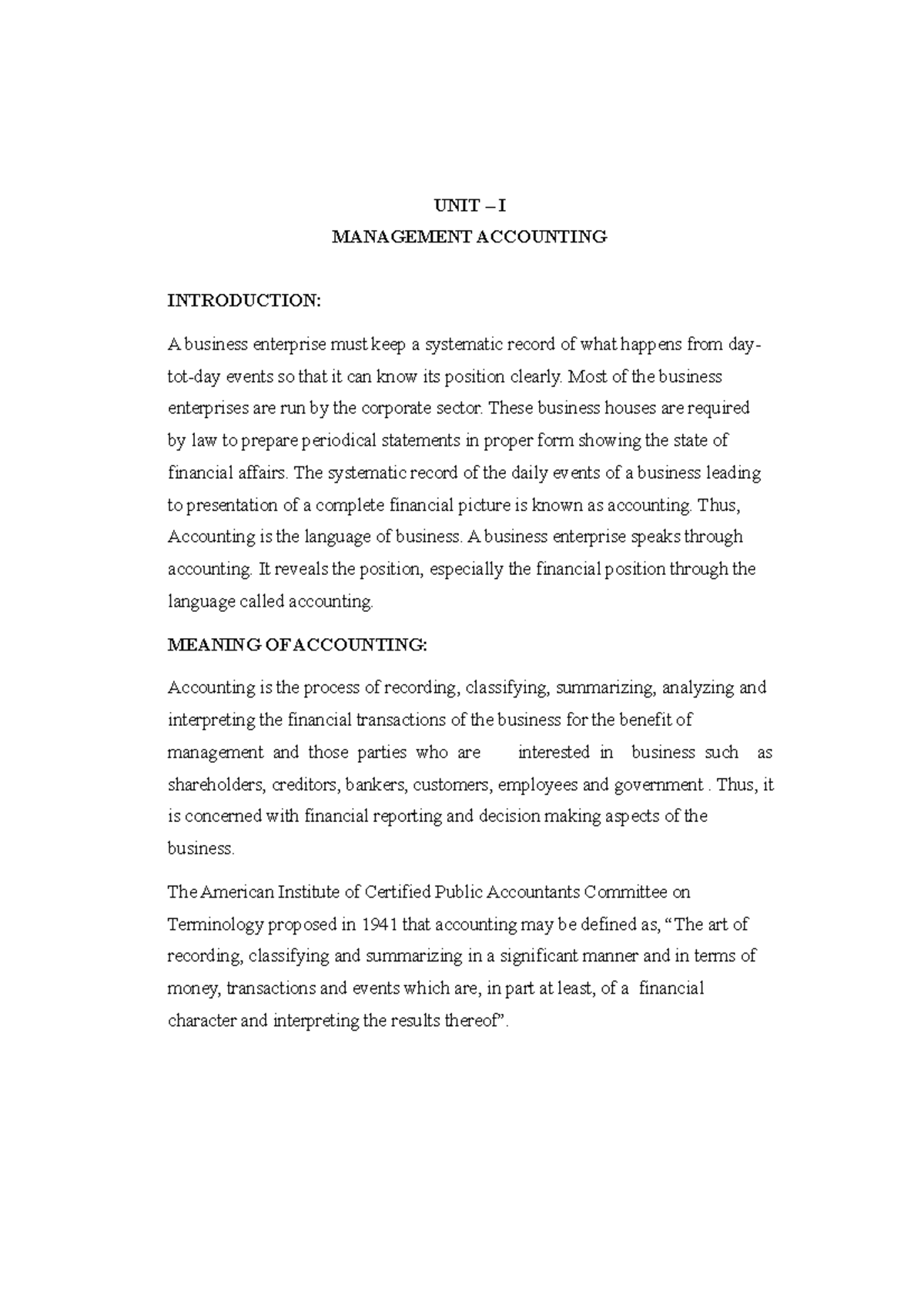 Managemnet Accounting - Studocu